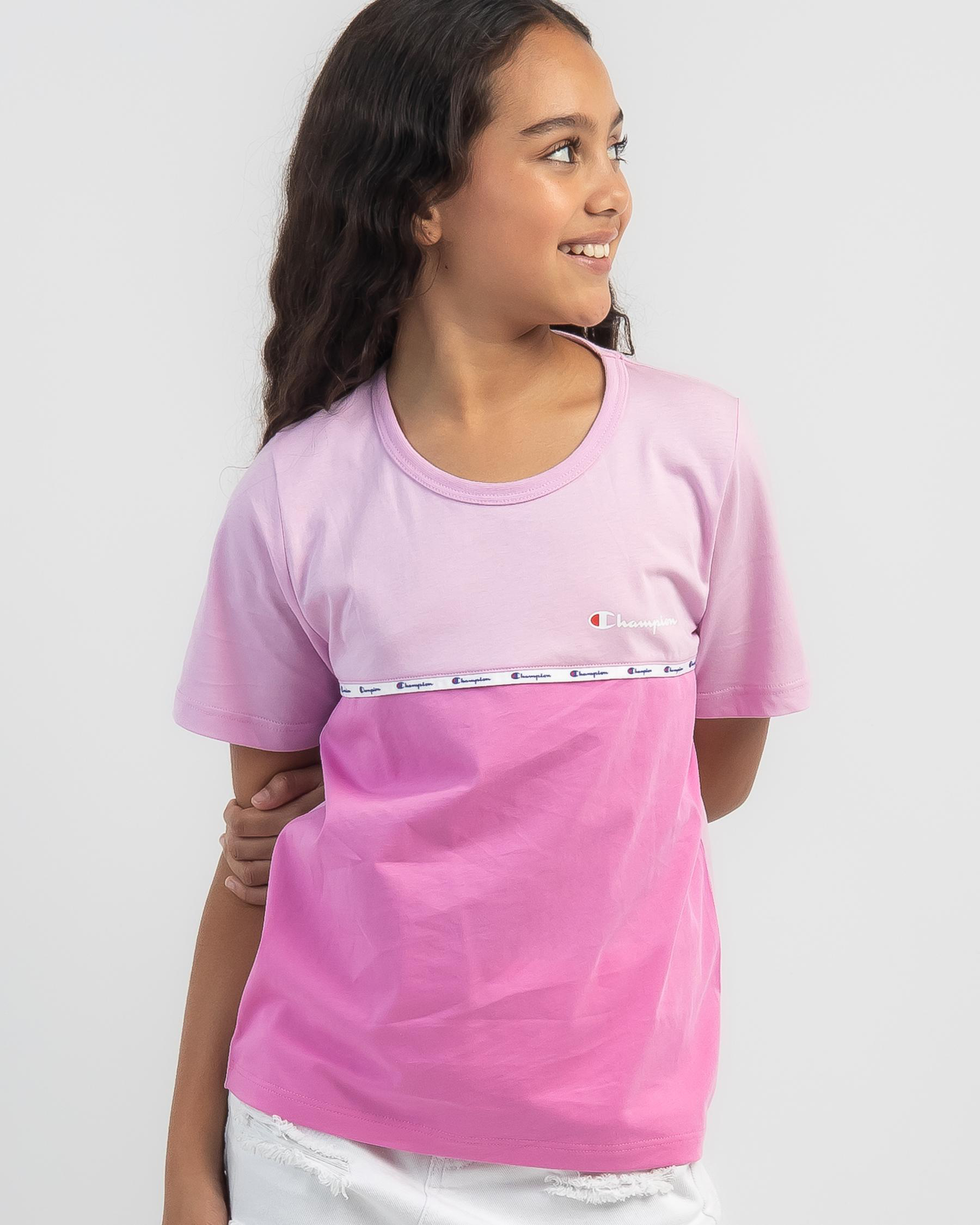 Shop Champion Girls' Colour Block T-Shirt In Cotton Pink Posy/blind ...