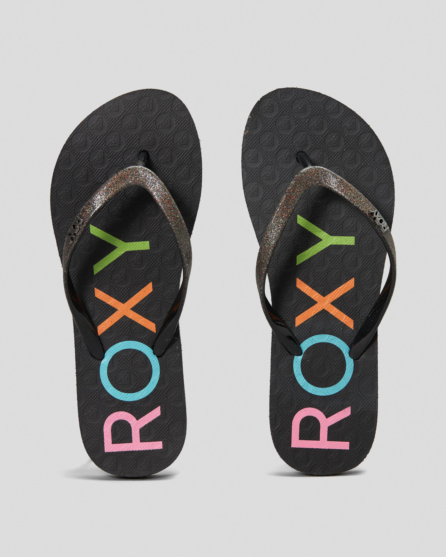 Shop Roxy Girls' RG Viva Glitter Thongs In Black - Fast Shipping & Easy ...