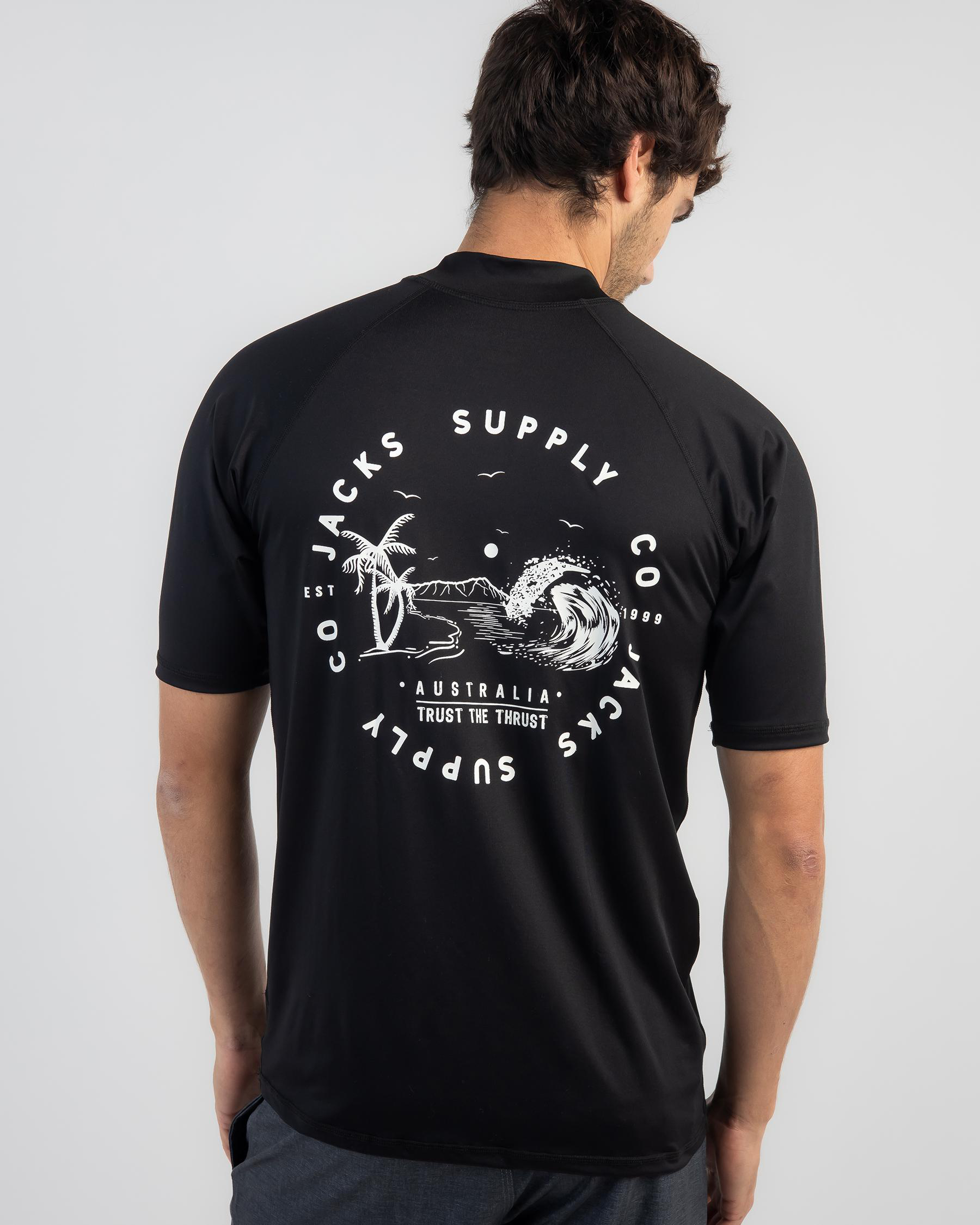 Shop Jacks Getaway Short Sleeve Rash Vest In Black - Fast Shipping ...