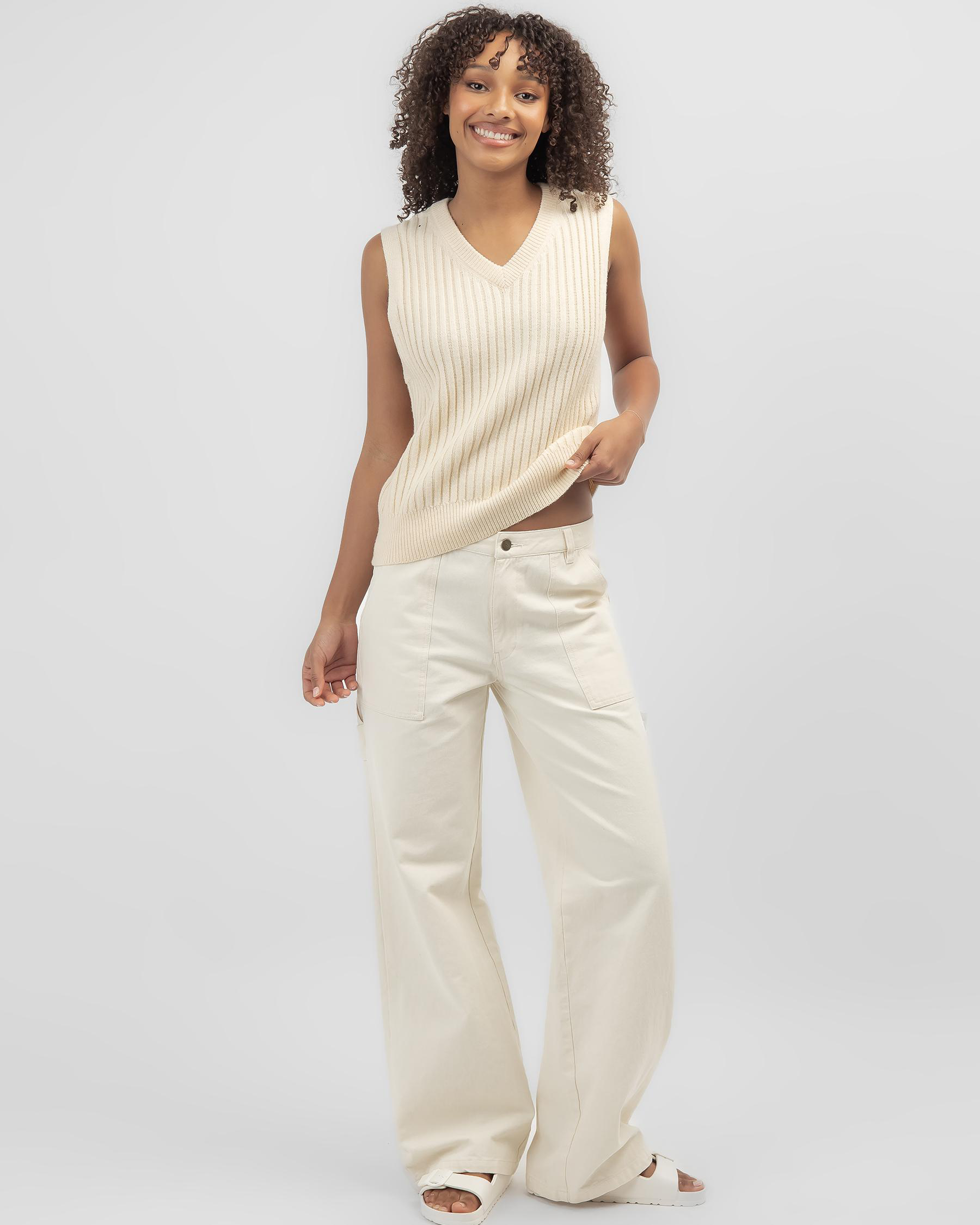 Shop Rhythm Shell Beach Knit Vest In Oatmeal - Fast Shipping & Easy ...