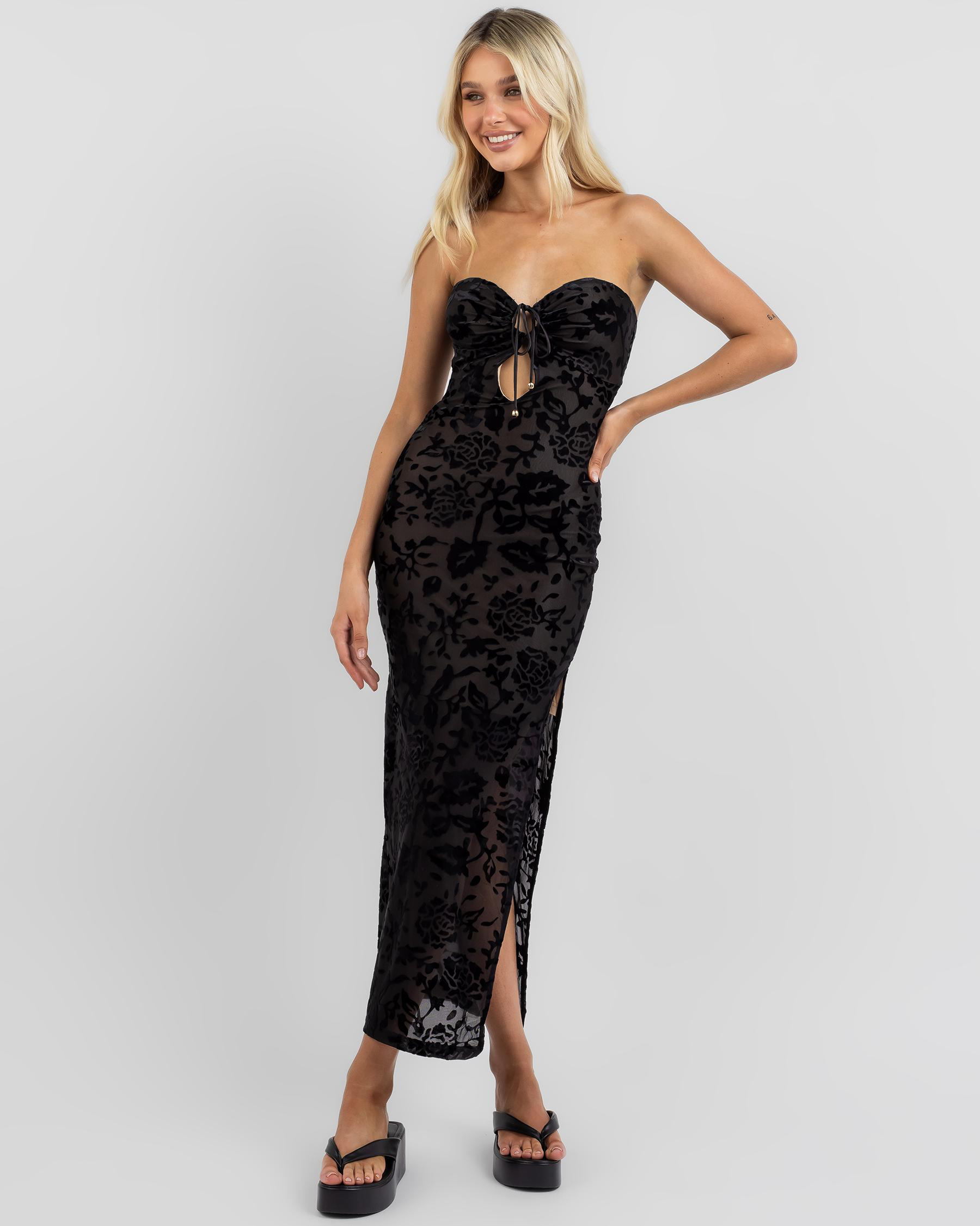 Shop Saints And Secrets Besiana Midi Dress In Black - Fast Shipping ...