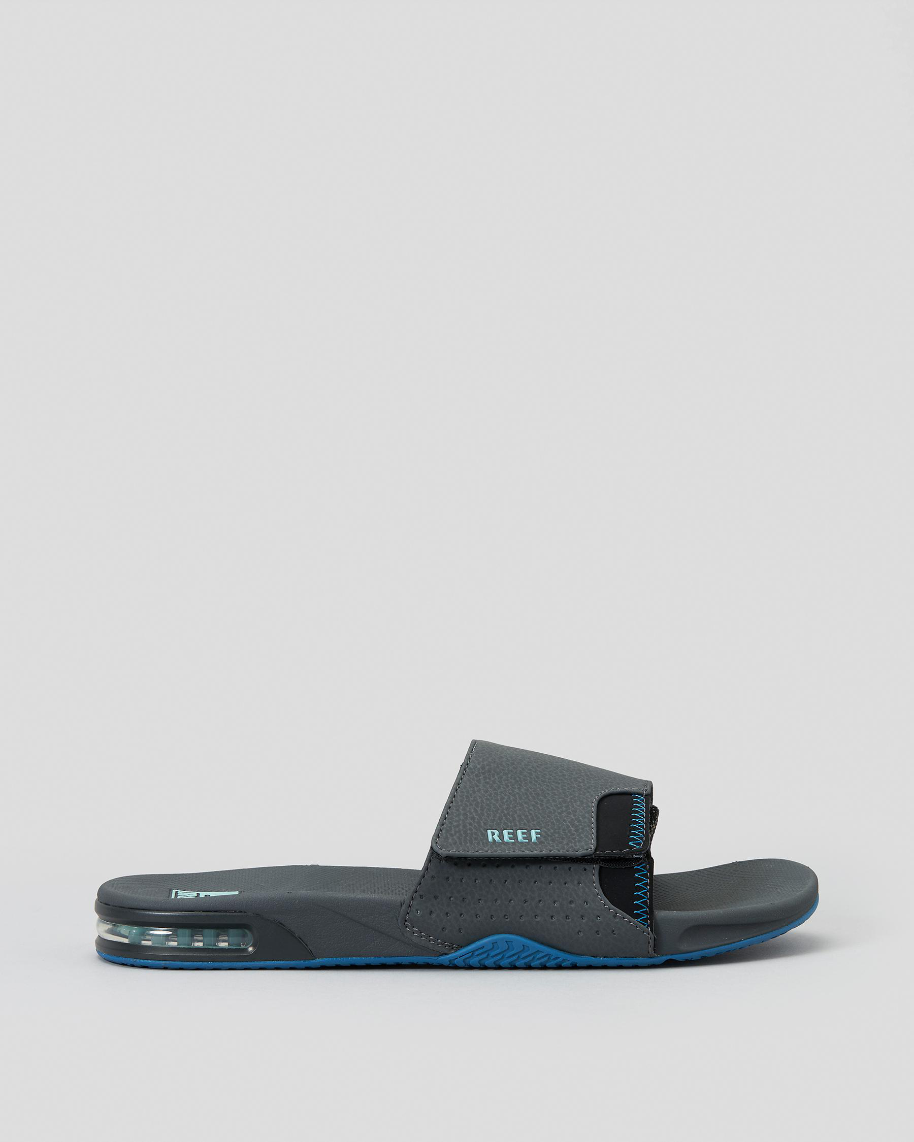 Shop Reef Fanning Slides In Gunmetal/ocean - Fast Shipping & Easy ...