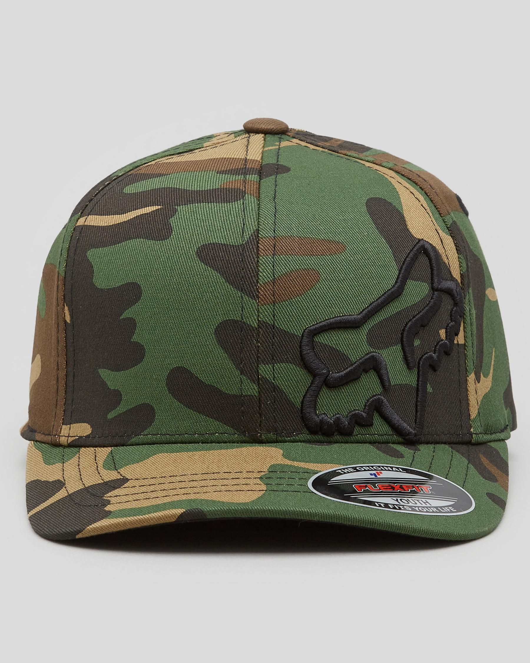 Shop Fox Boys' Flex 45 Flexfit Cap In Camo - Fast Shipping & Easy ...