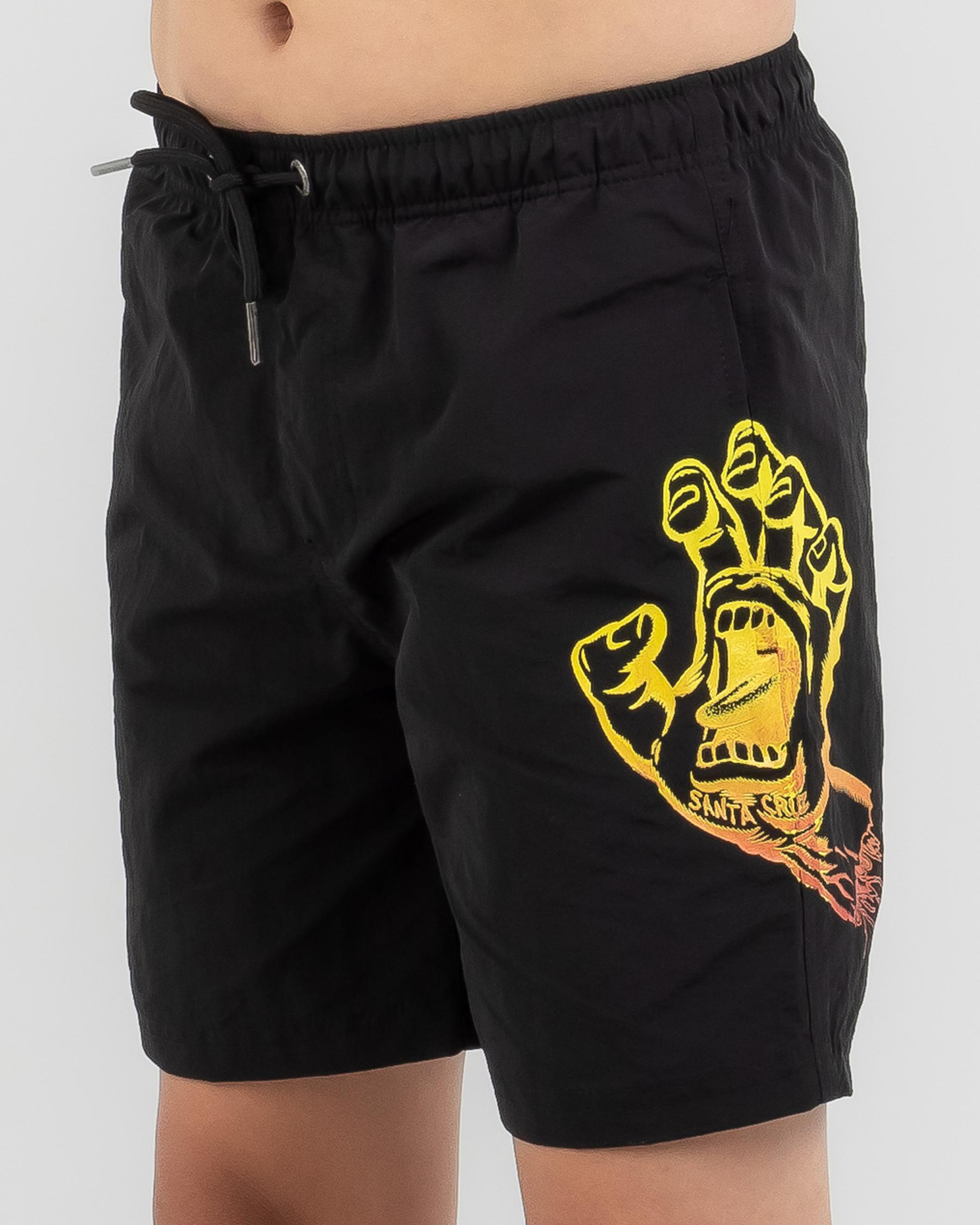 Shop Santa Cruz Boys' Screaming Hand Fade Beach Shorts In Black - Fast ...