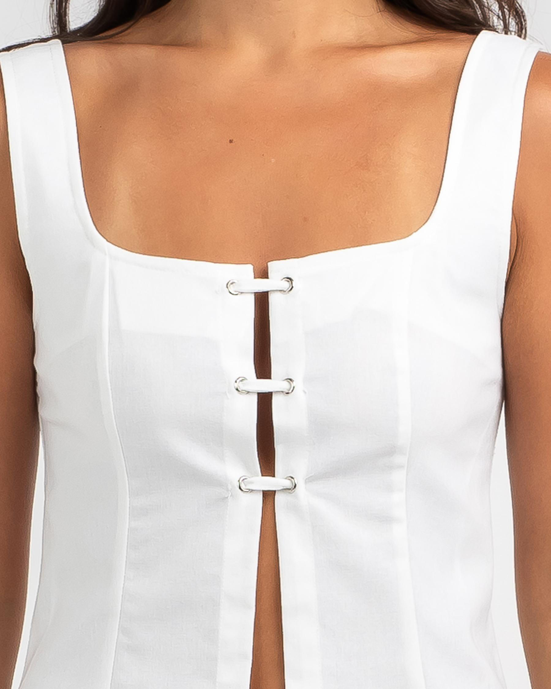 Shop Into Fashions Ingrid Split Front Top In White - Fast Shipping ...