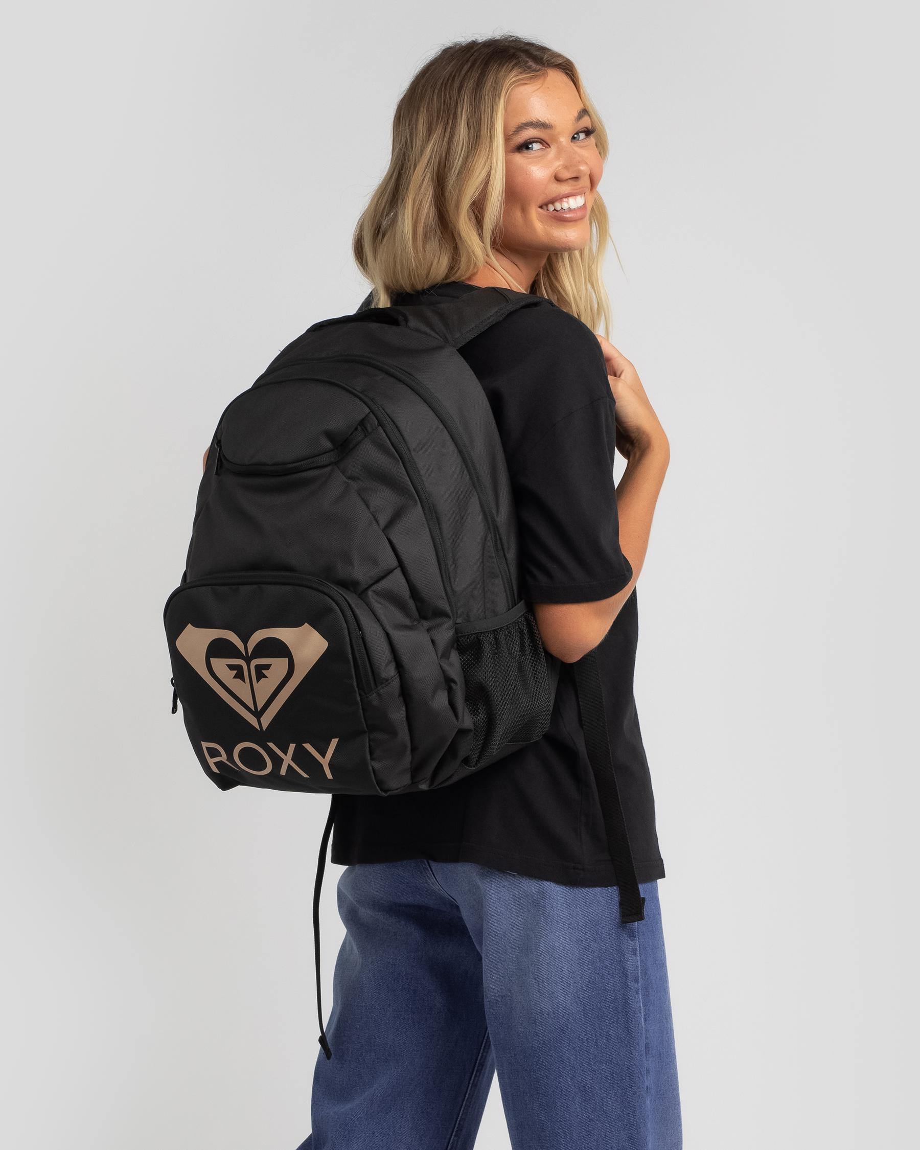 Shop Roxy Shadow Swell Logo Backpack In Anthracite - Fast Shipping ...