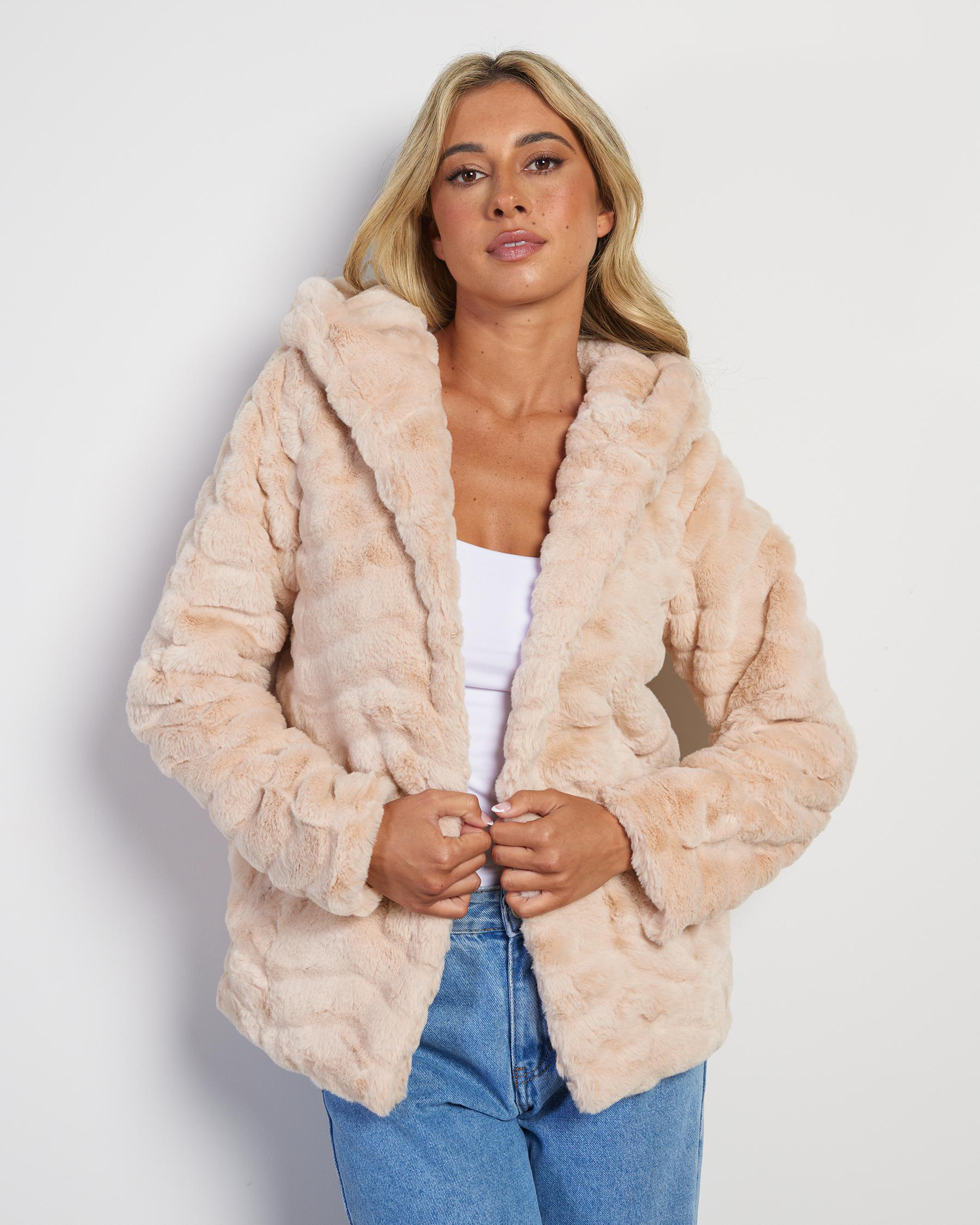 Shop Mooloola Moulin Faux Fur Jacket In Champagne - Fast Shipping ...