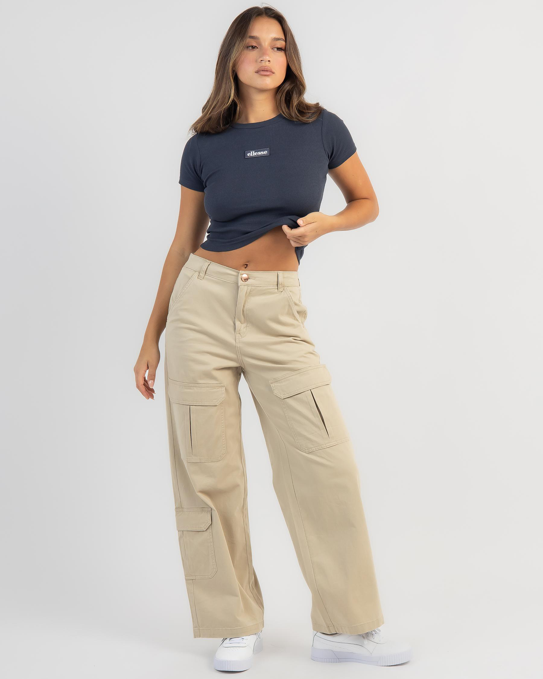 Shop Ellesse Landrea Crop T-Shirt In Dark Blue - Fast Shipping & Easy ...