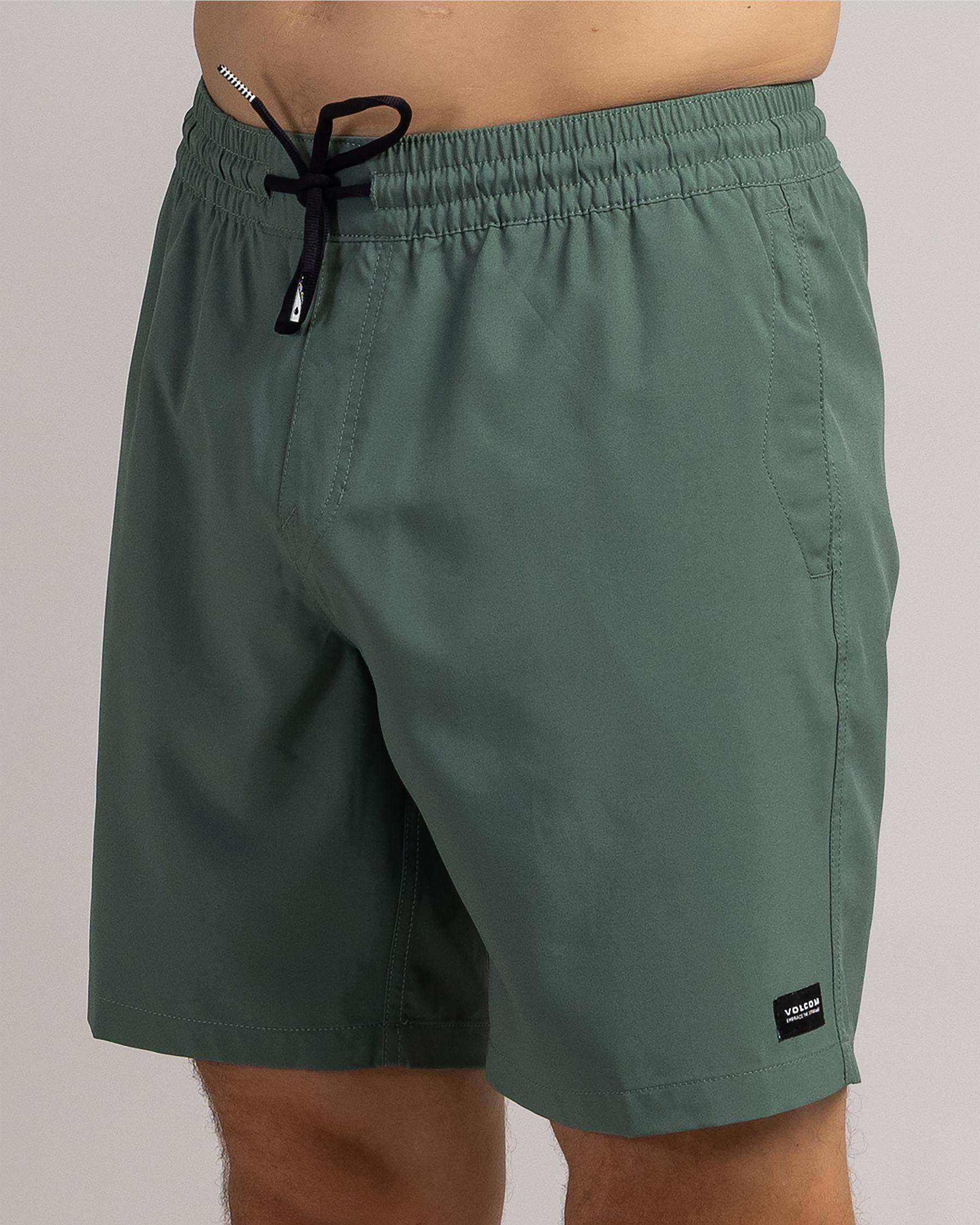 Shop Volcom Stones Hybrid Elastic Waist Shorts In Dark Forest - Fast ...