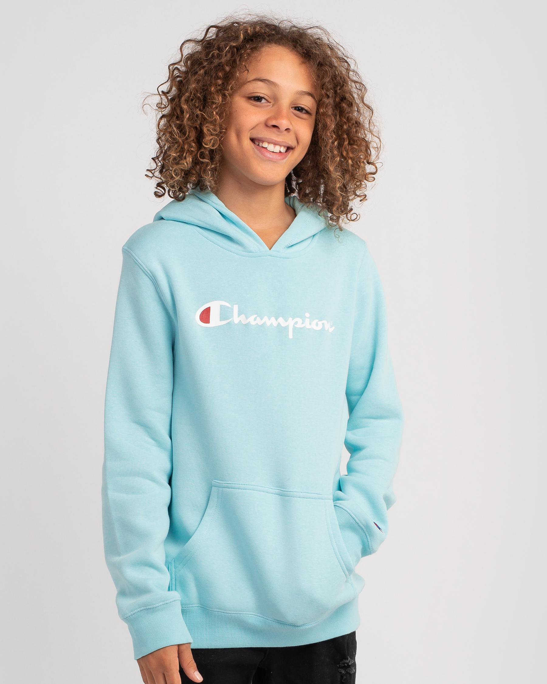 Champion Boys' Logo Hoodie In Blue Fin | City Beach Australia