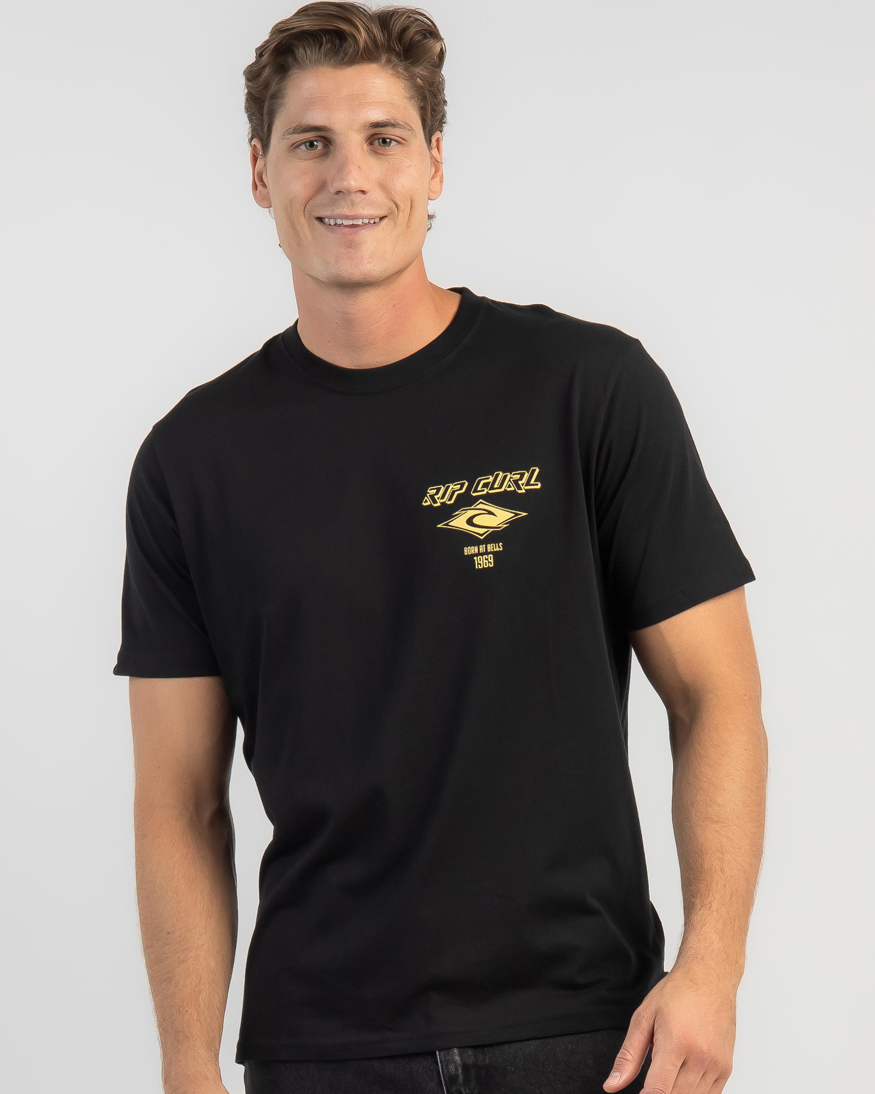 Shop Rip Curl Fade Out Icon T-Shirt In Black/yellow - Fast Shipping ...