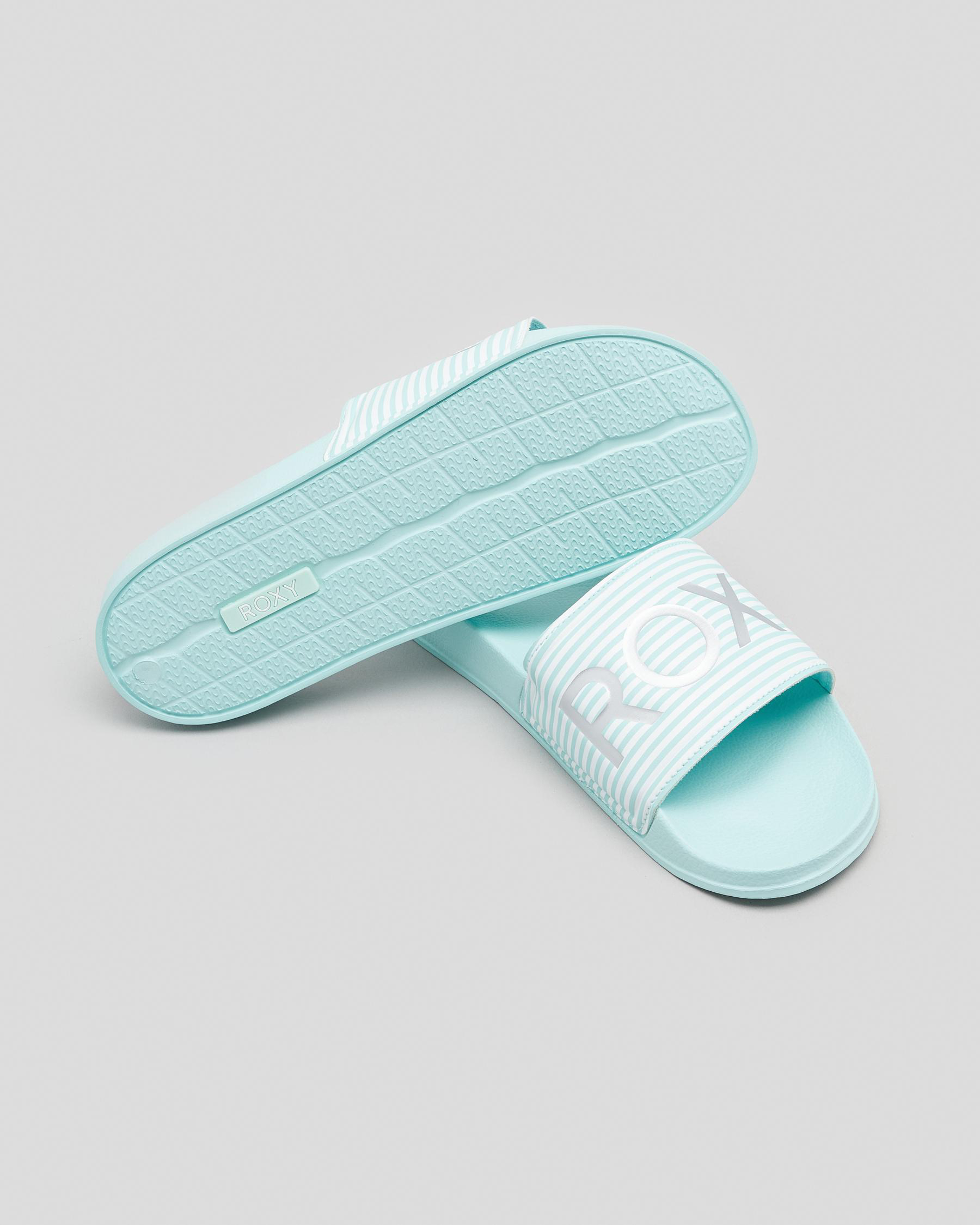 Shop Roxy Womens Roxy Slippy Slide Sandals In White/mint - Fast ...