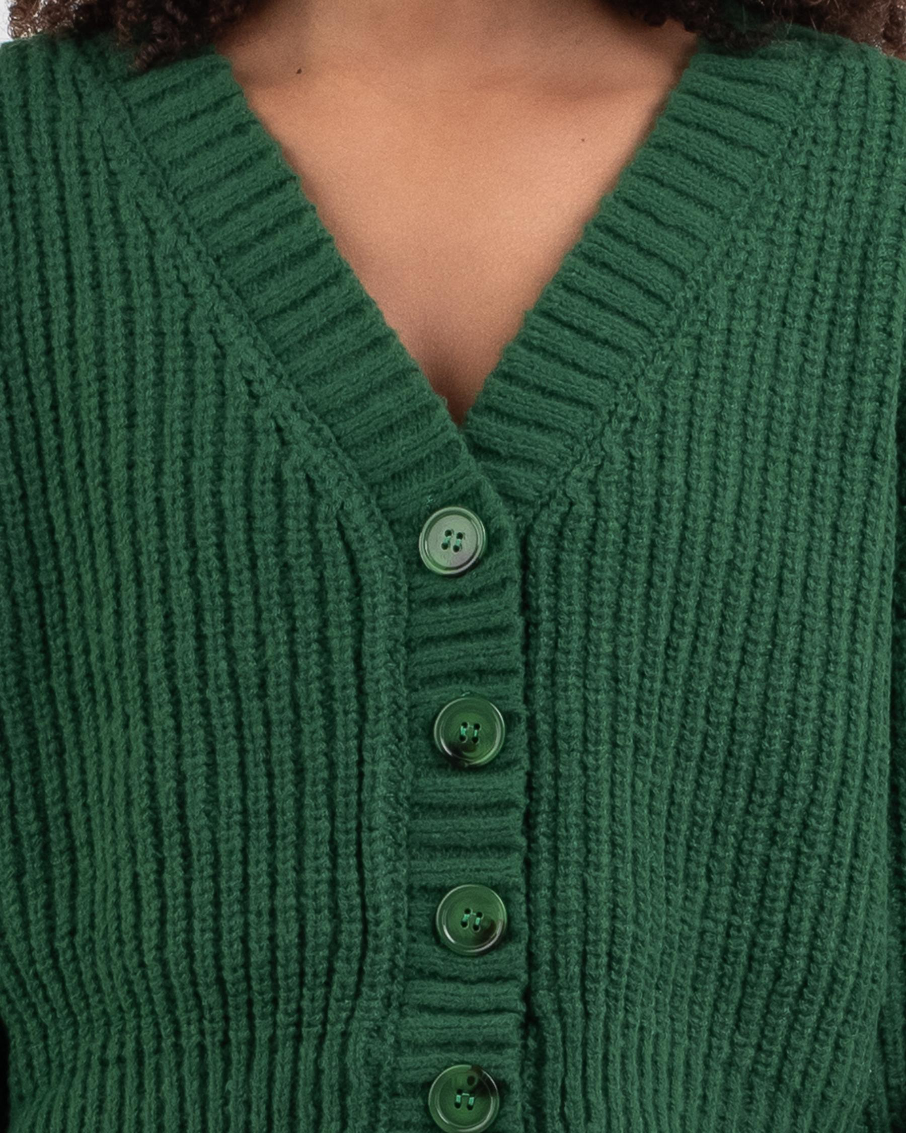 Shop Red Berry Mellow Out Knit Cardigan In Green - Fast Shipping & Easy ...