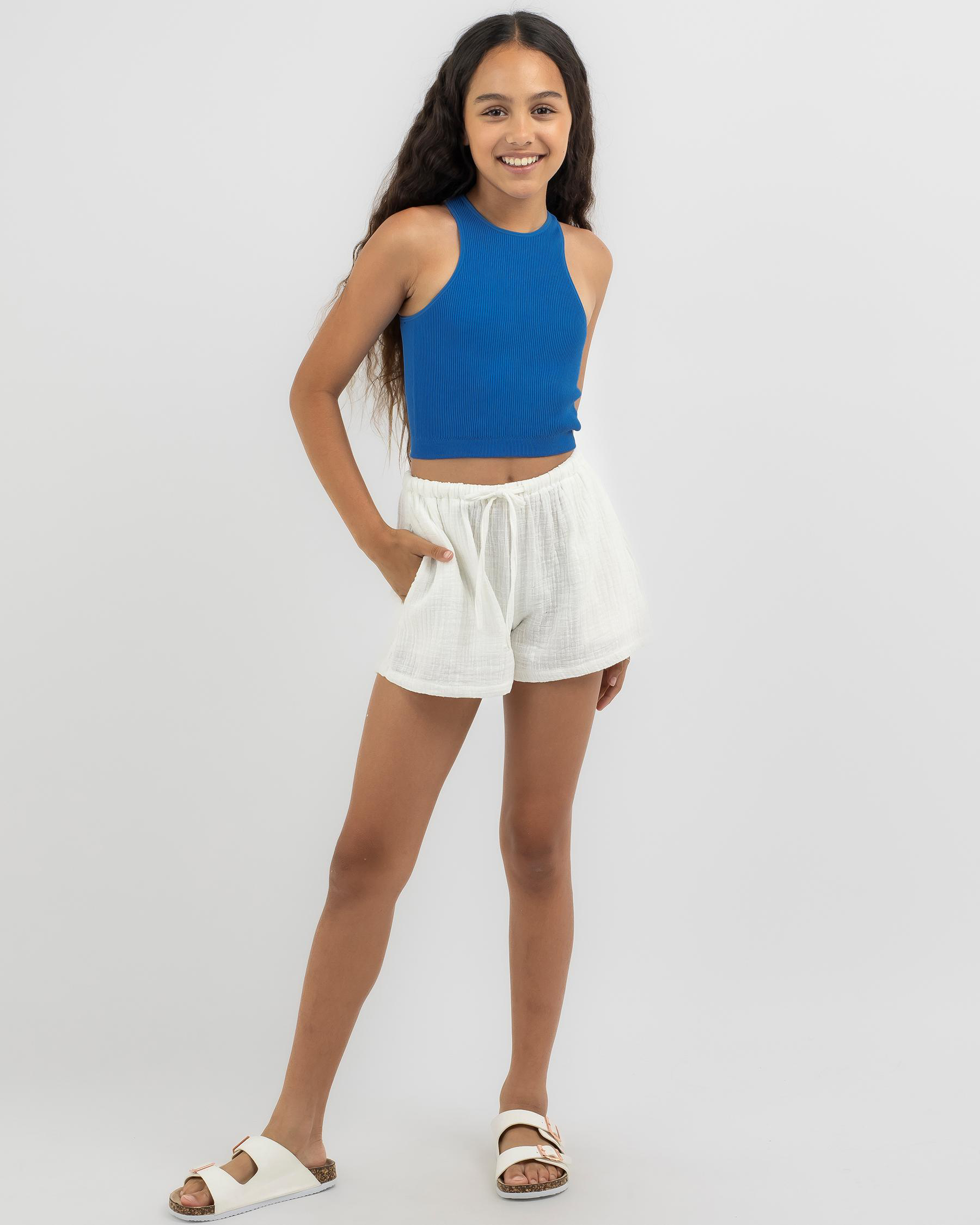 Shop Mooloola Girls' Lennox Shorts In White - Fast Shipping & Easy ...