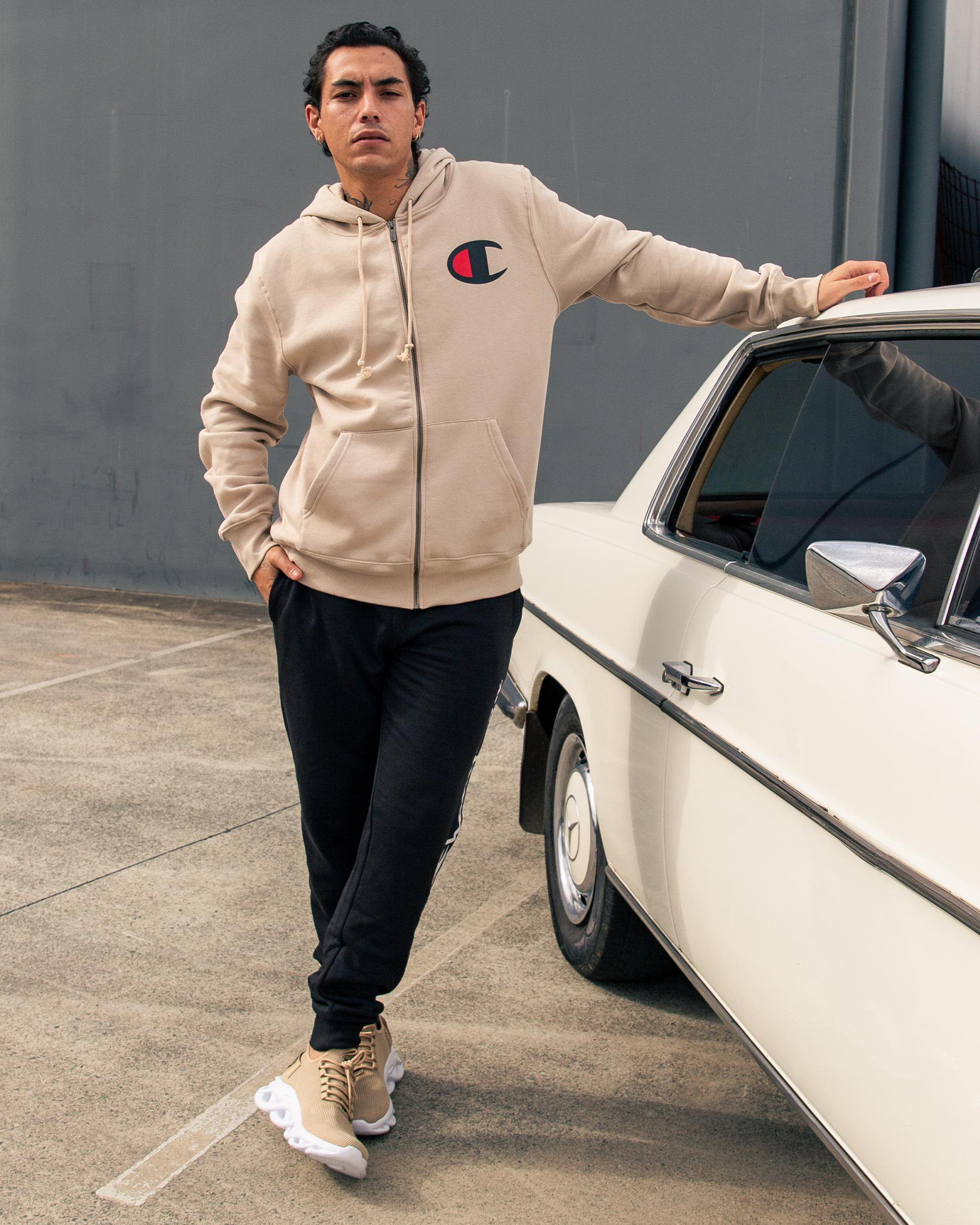 Shop Champion C Logo Hooded Jacket In Sand Storm - Fast Shipping & Easy ...