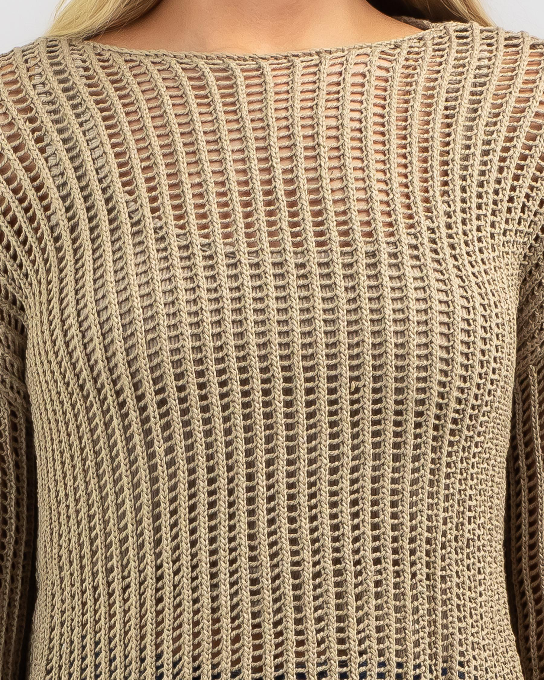 Shop Ava And Ever Alexa Crochet Long Sleeve Top In Taupe - Fast ...