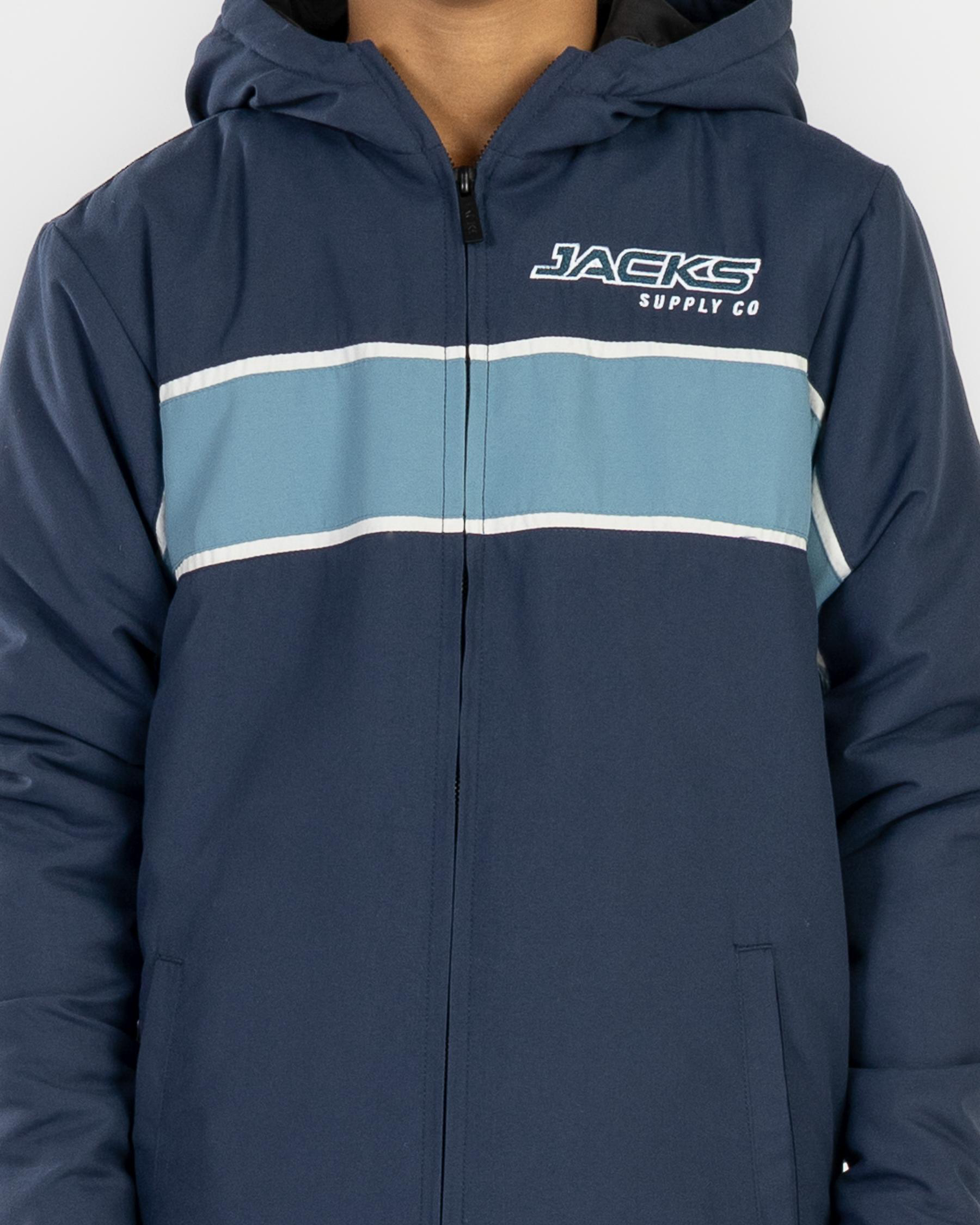 Shop Jacks Boys' Linear Hooded Jacket In Slate Blue - Fast Shipping ...