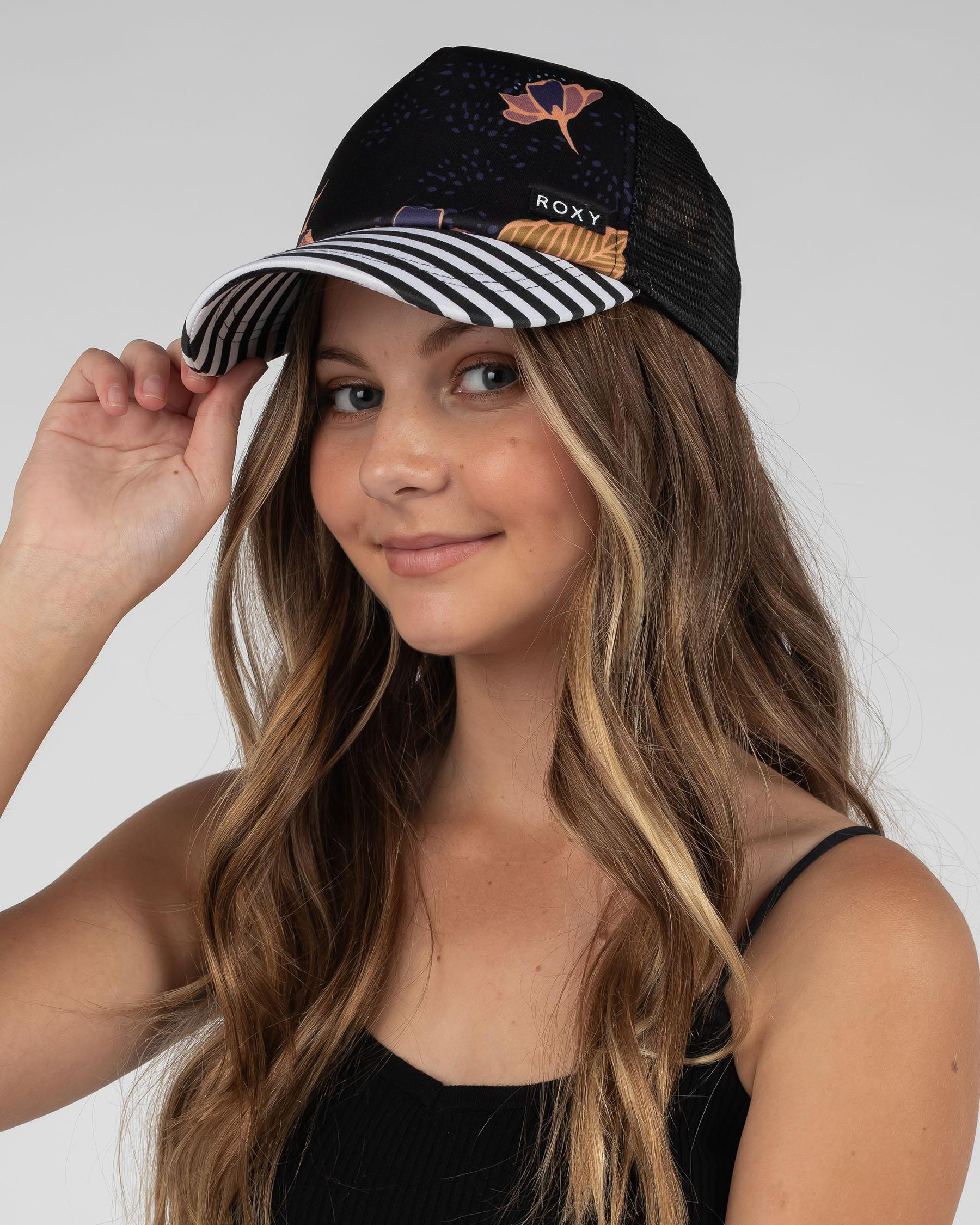 Shop Roxy Girls' Honey Coconut Trucker Cap In Anthracite New Town ...