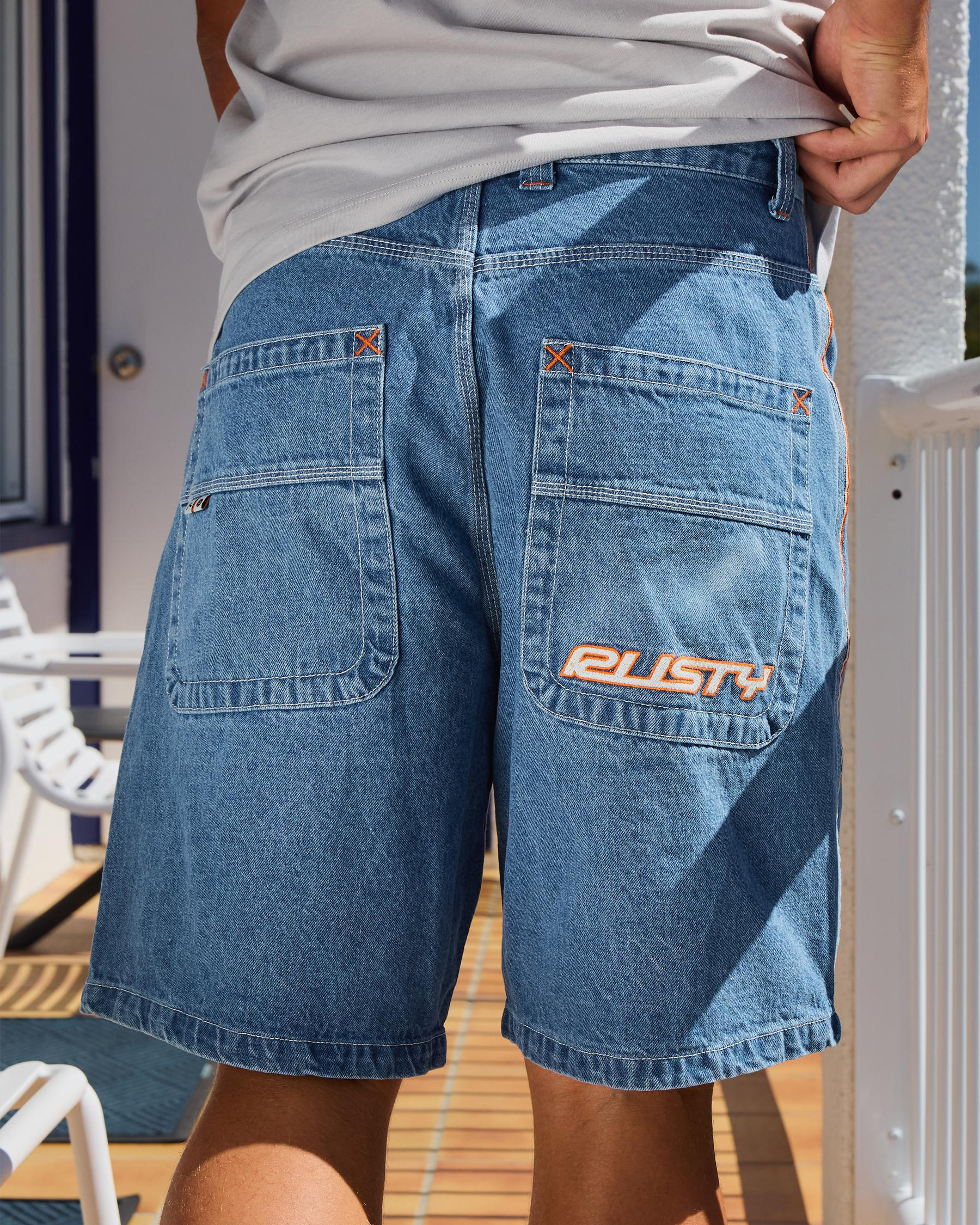Rusty Flip Daddy 2.0 Jean Shorts In Middy Blue - Fast Shipping & Easy ...