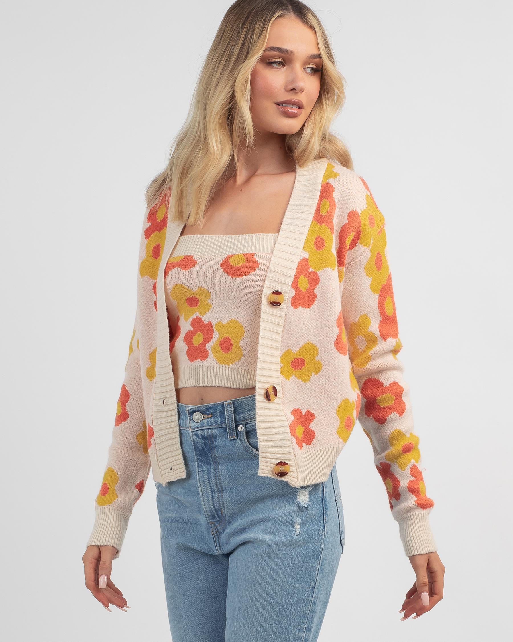 Shop Red Berry Jeanie Knit Cardigan Set In Yellow - Fast Shipping ...