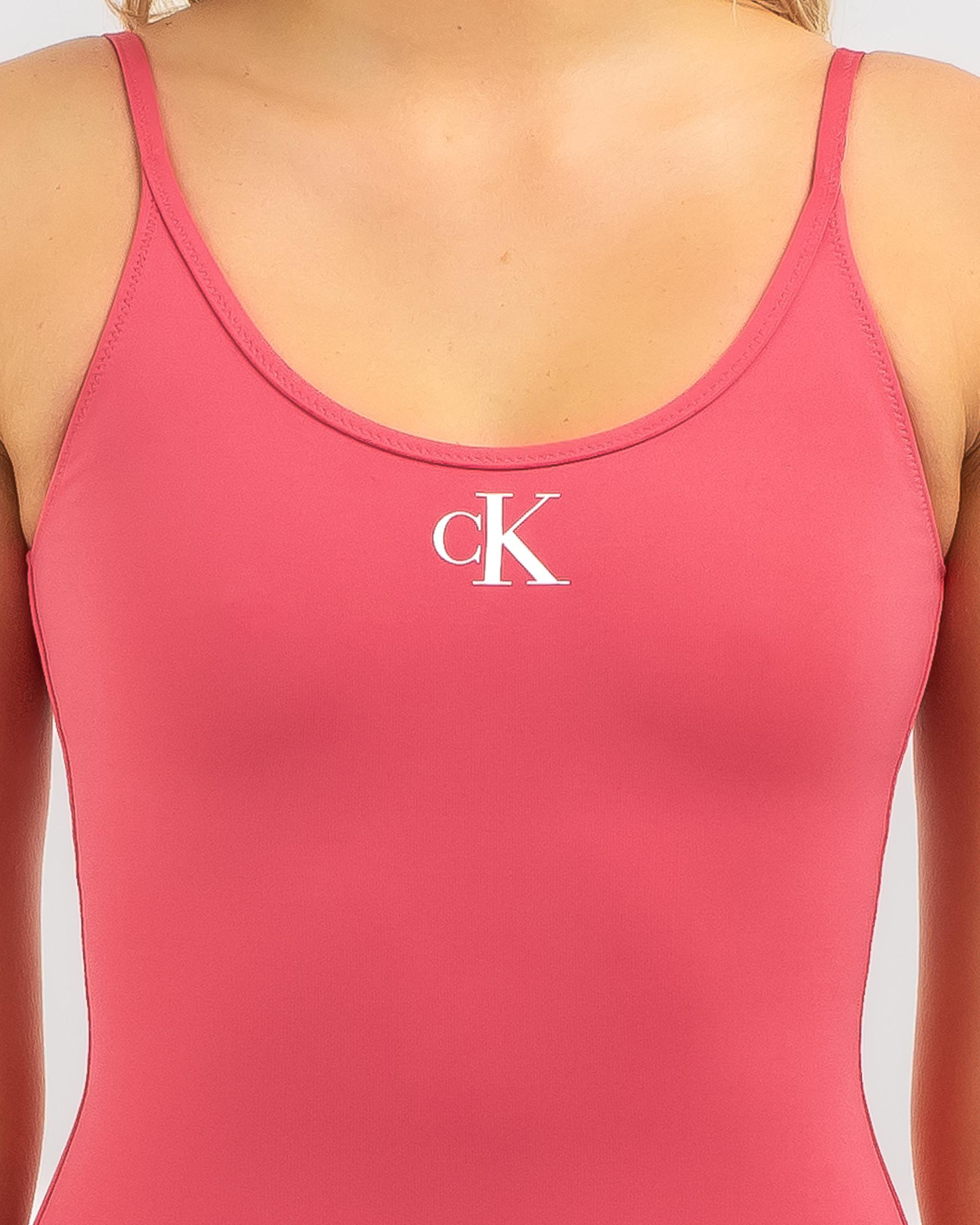 Shop Calvin Klein Scoop Back One Piece In Pink Flash Fast Shipping