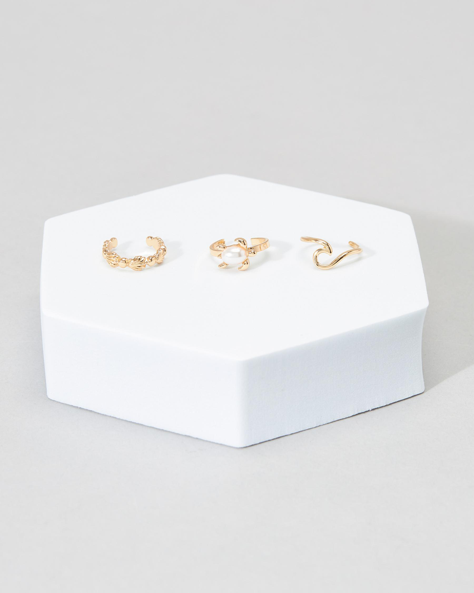 Shop Karyn In LA Wave Toe Ring Pack In Gold/pearl - Fast Shipping ...