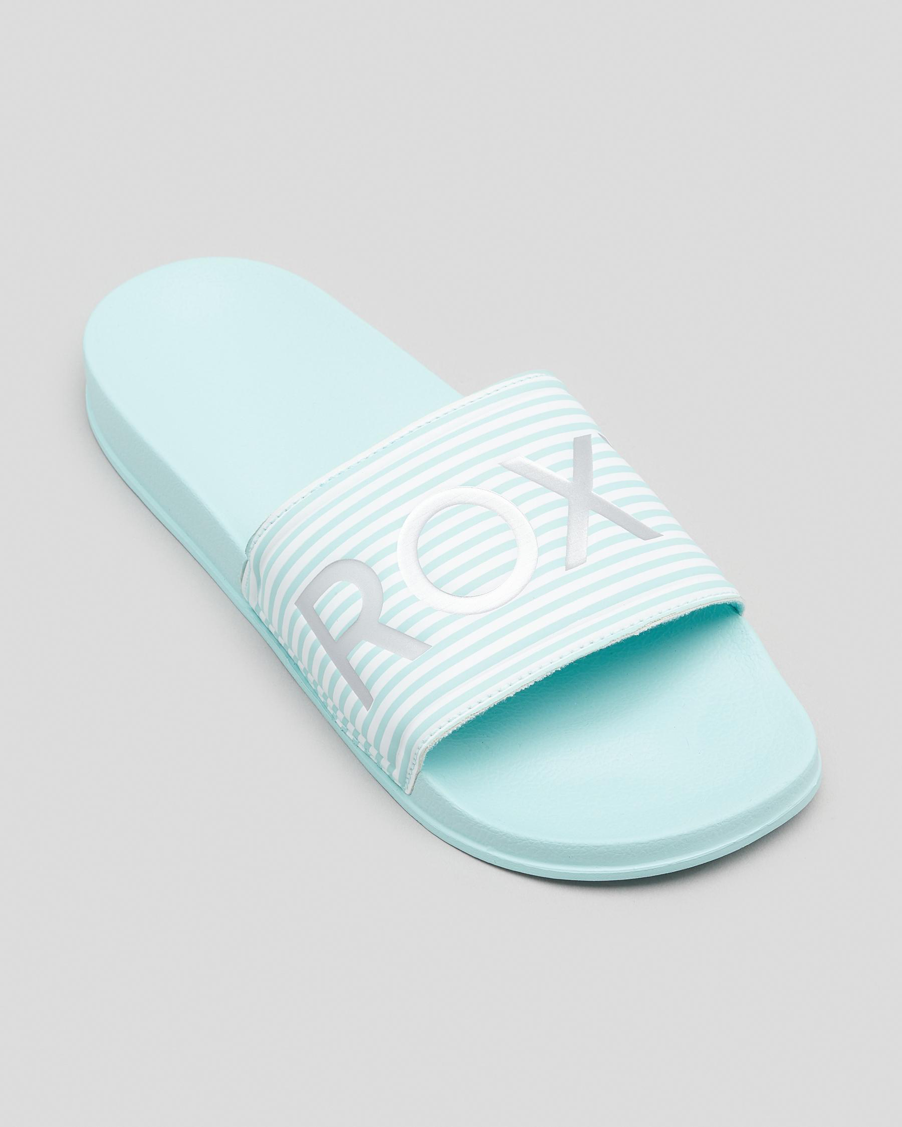 Shop Roxy Womens Roxy Slippy Slide Sandals In White/mint - Fast ...