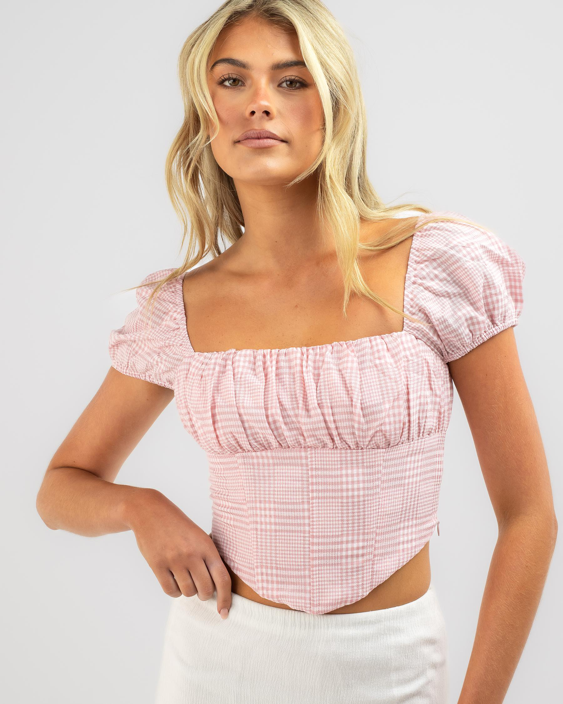 Shop Mooloola Matilda Corset Top In Pink Gingham - Fast Shipping & Easy ...