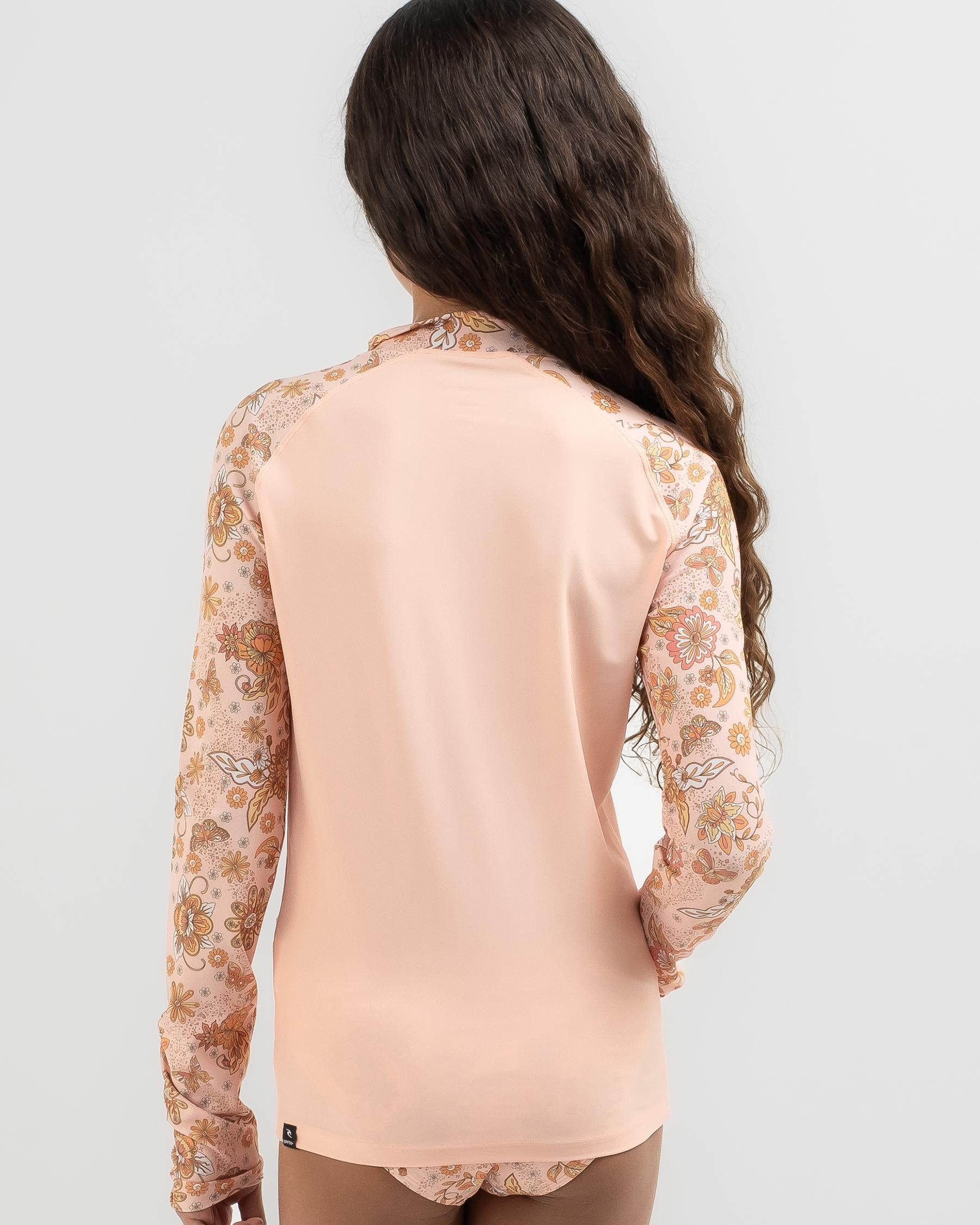 Shop Rip Curl Girls' Sun Catcher Long Sleeve Zip Rash Vest In Peach ...