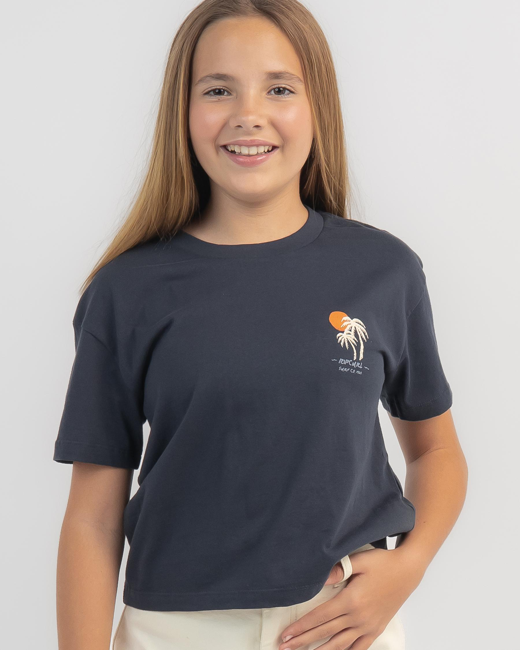 Shop Rip Curl Girls' Tropic Sun Cropped T-Shirt In Navy - Fast Shipping ...