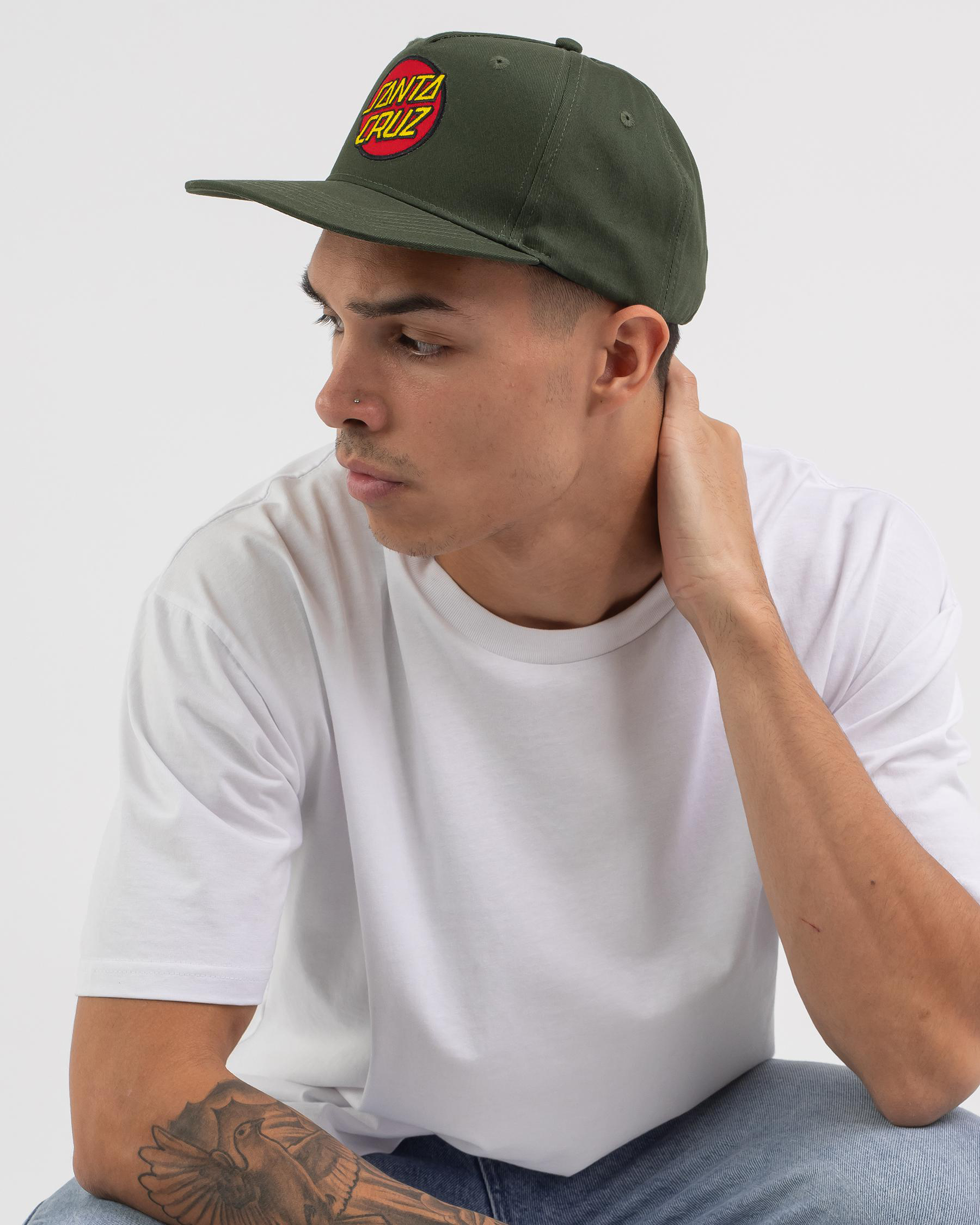 Shop Santa Cruz Classic Dot Patch Snapback Cap In Olive Green - Fast ...