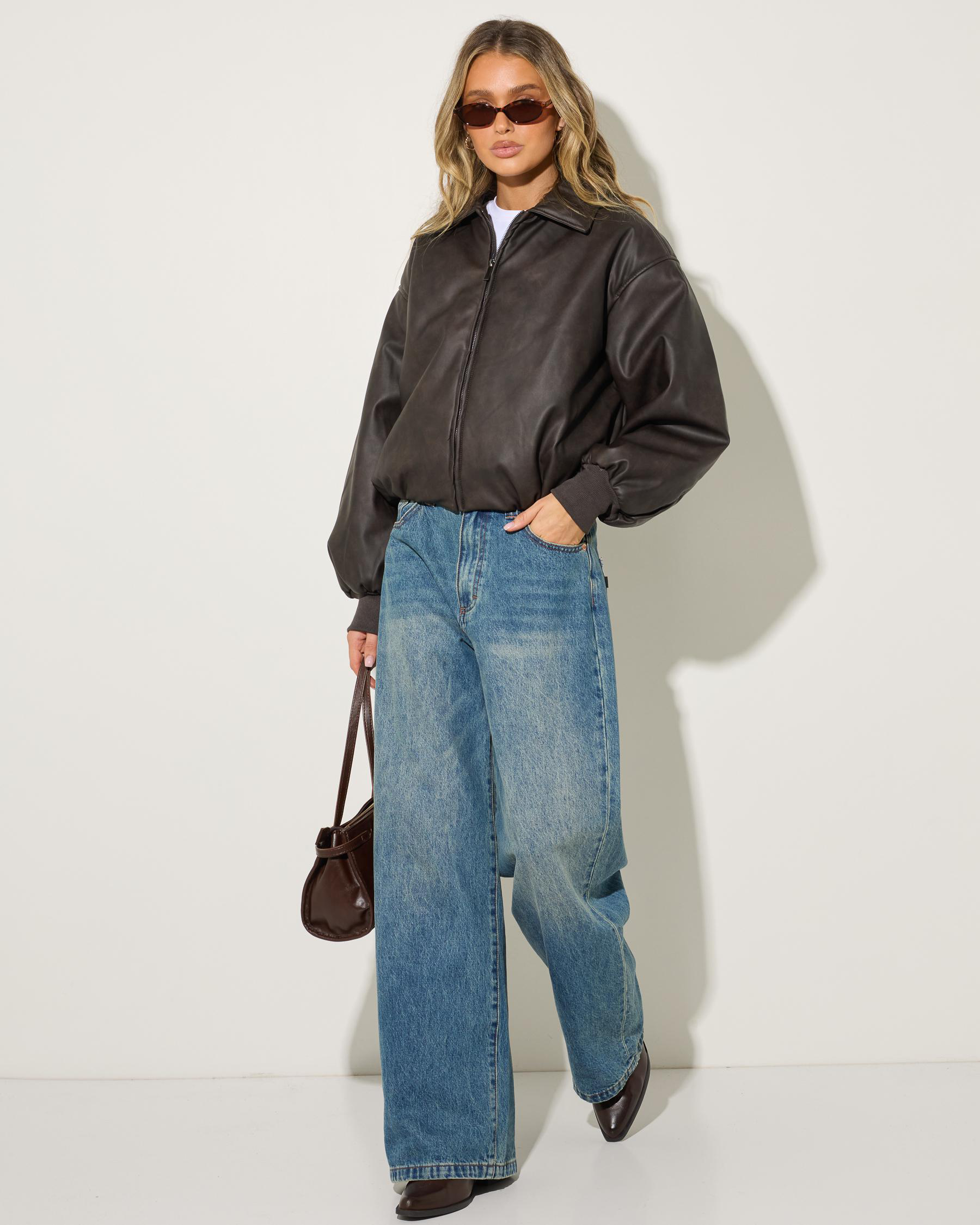 Shop Ava And Ever Avalon Faux Leather Jacket In Washed Brown - Fast ...