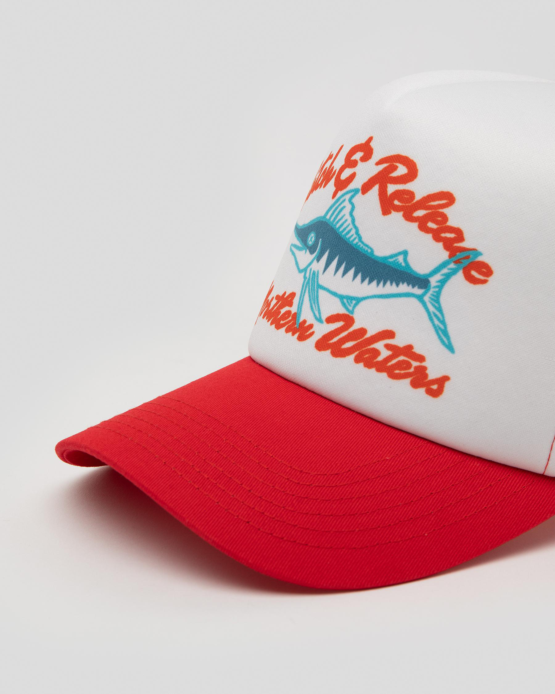 Shop Frothies Catch & Release Trucker Cap In White/red - Fast Shipping ...
