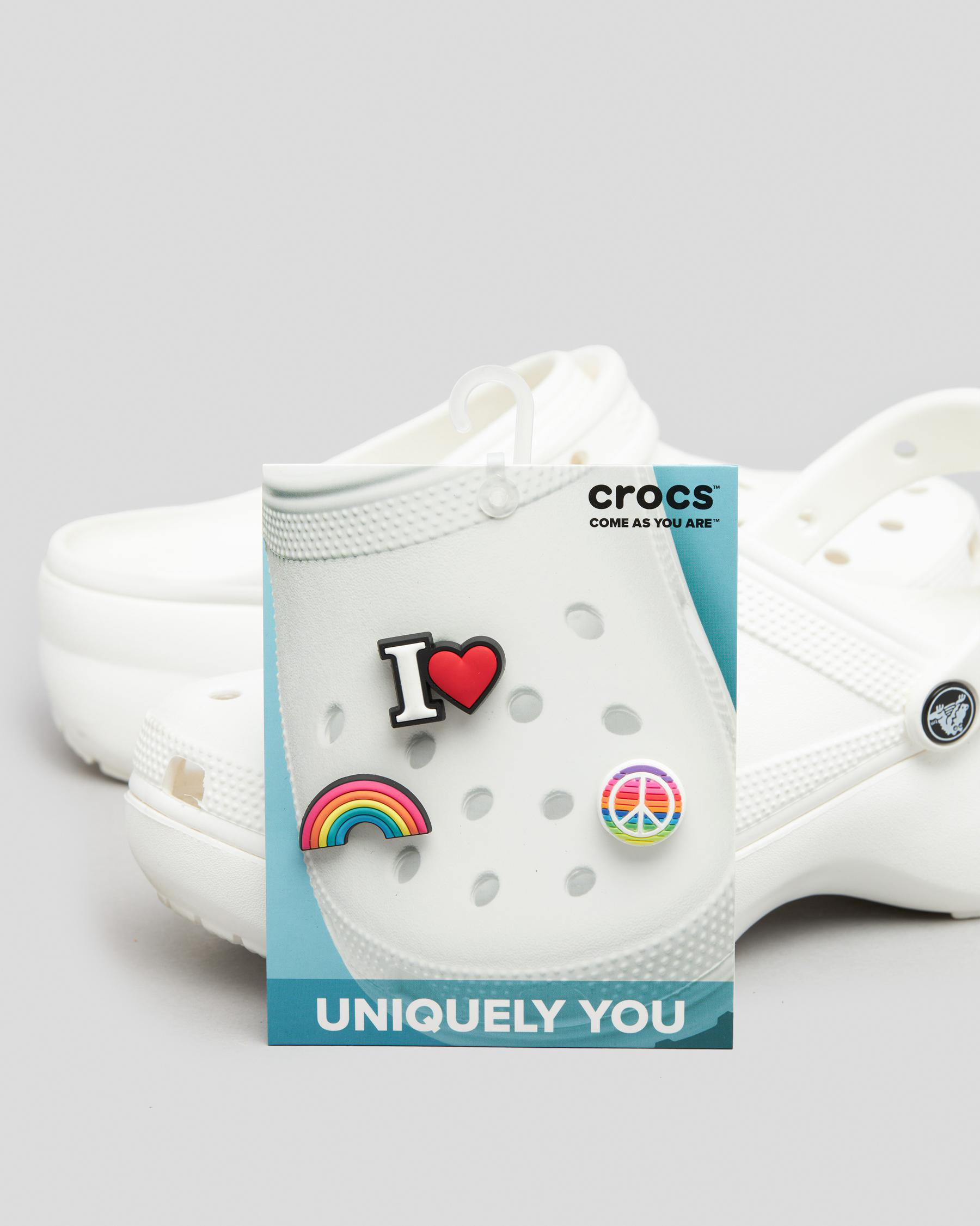 Shop Crocs Feel The Love Jibbitz 3 Pack In Multi - Fast Shipping & Easy ...