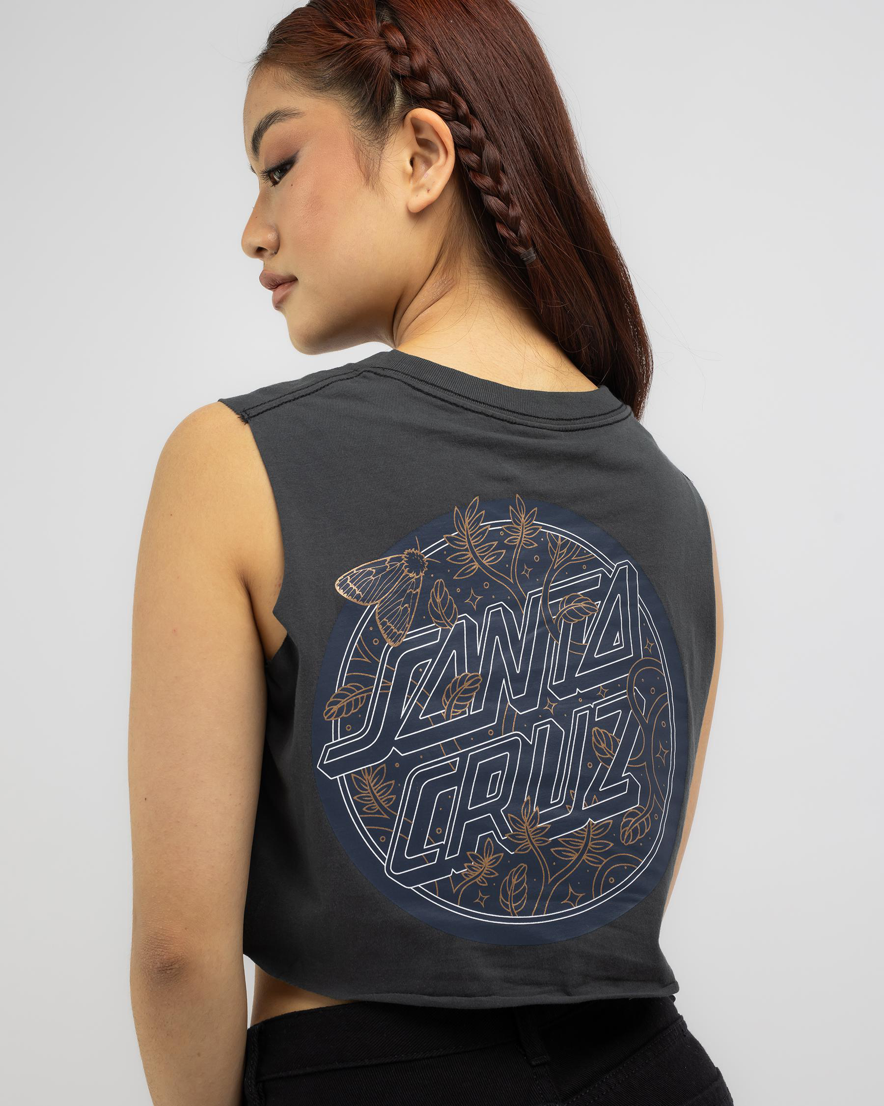 Shop Santa Cruz Moonlight Dot Tank Top In Washed Black - Fast Shipping ...