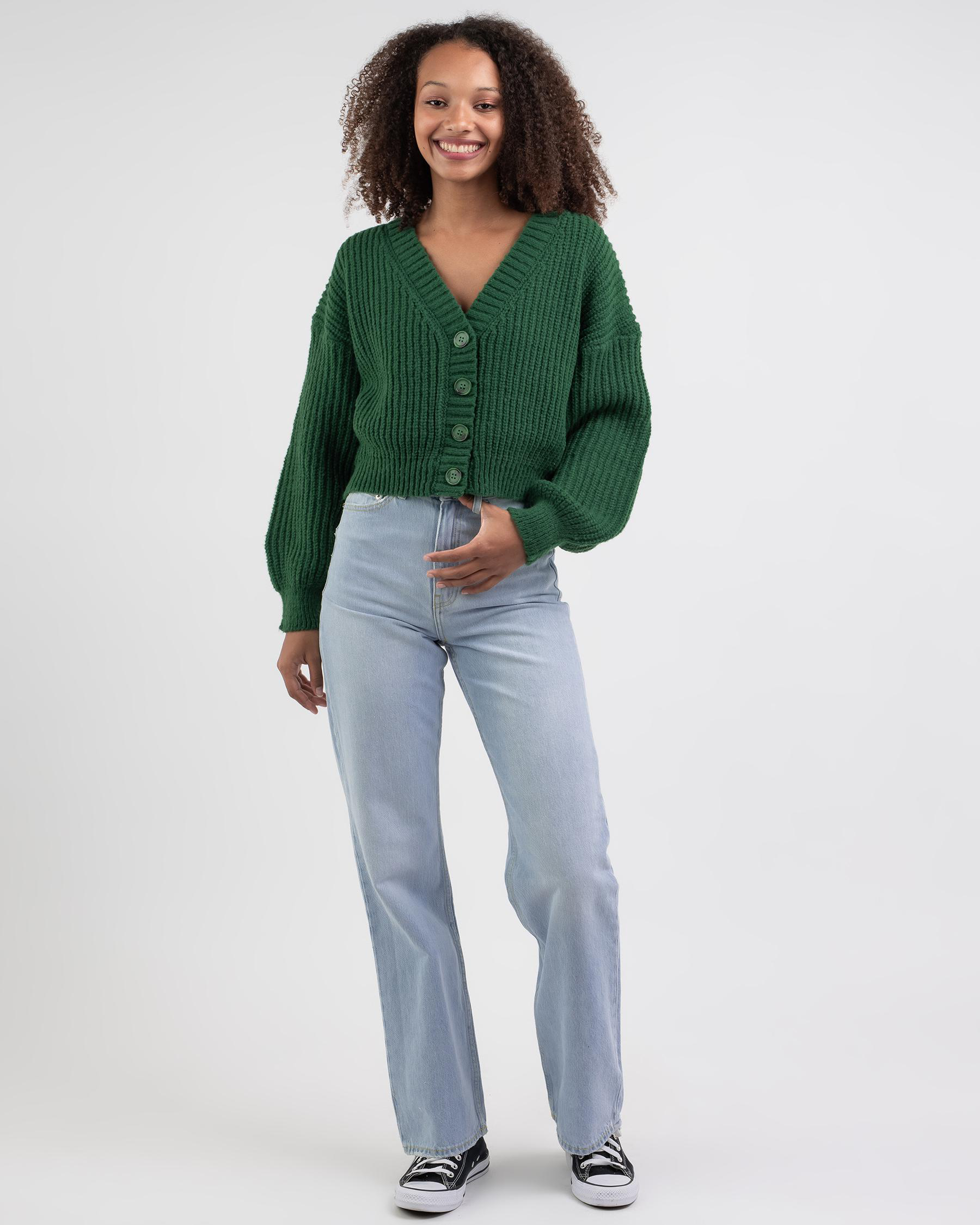 Shop Red Berry Mellow Out Knit Cardigan In Green - Fast Shipping & Easy ...