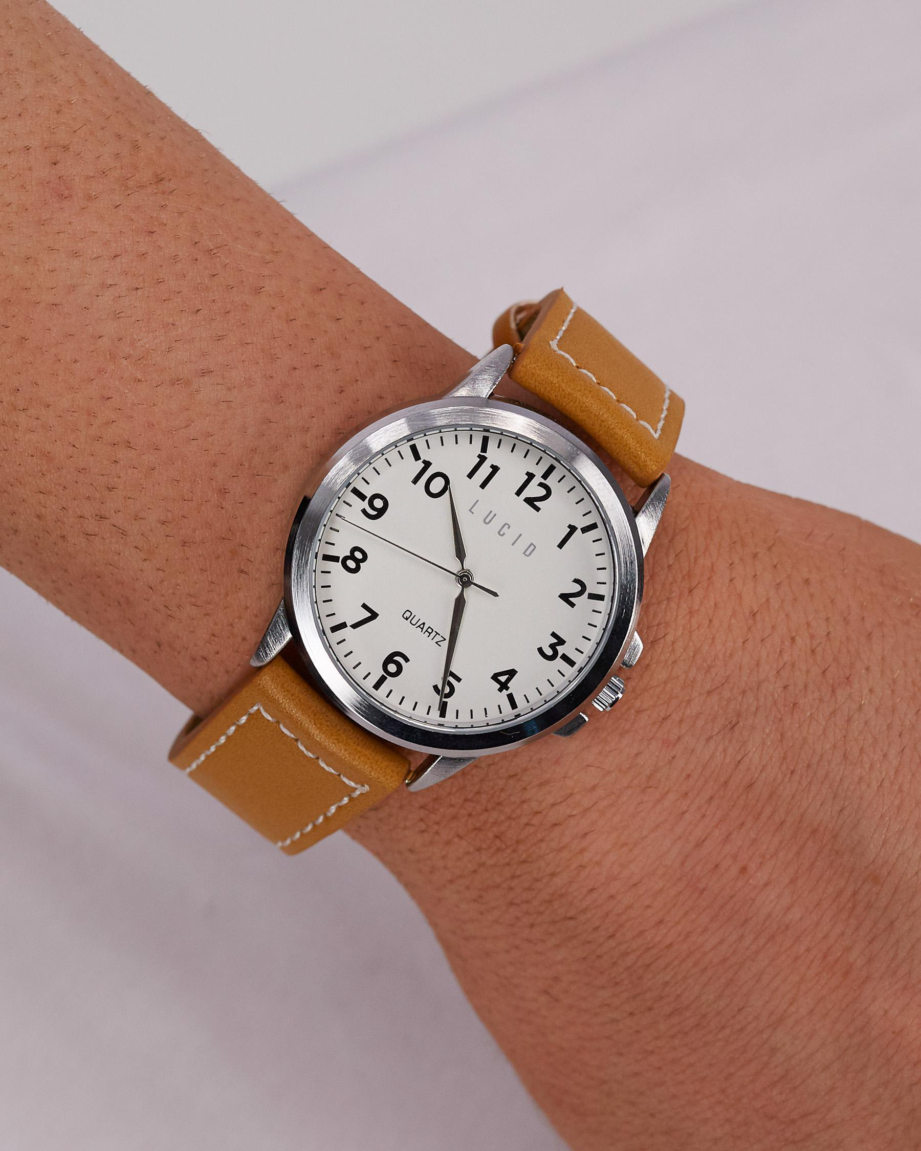 Shop Lucid Nocturne Watch In White/silver/tan/black - Fast Shipping ...
