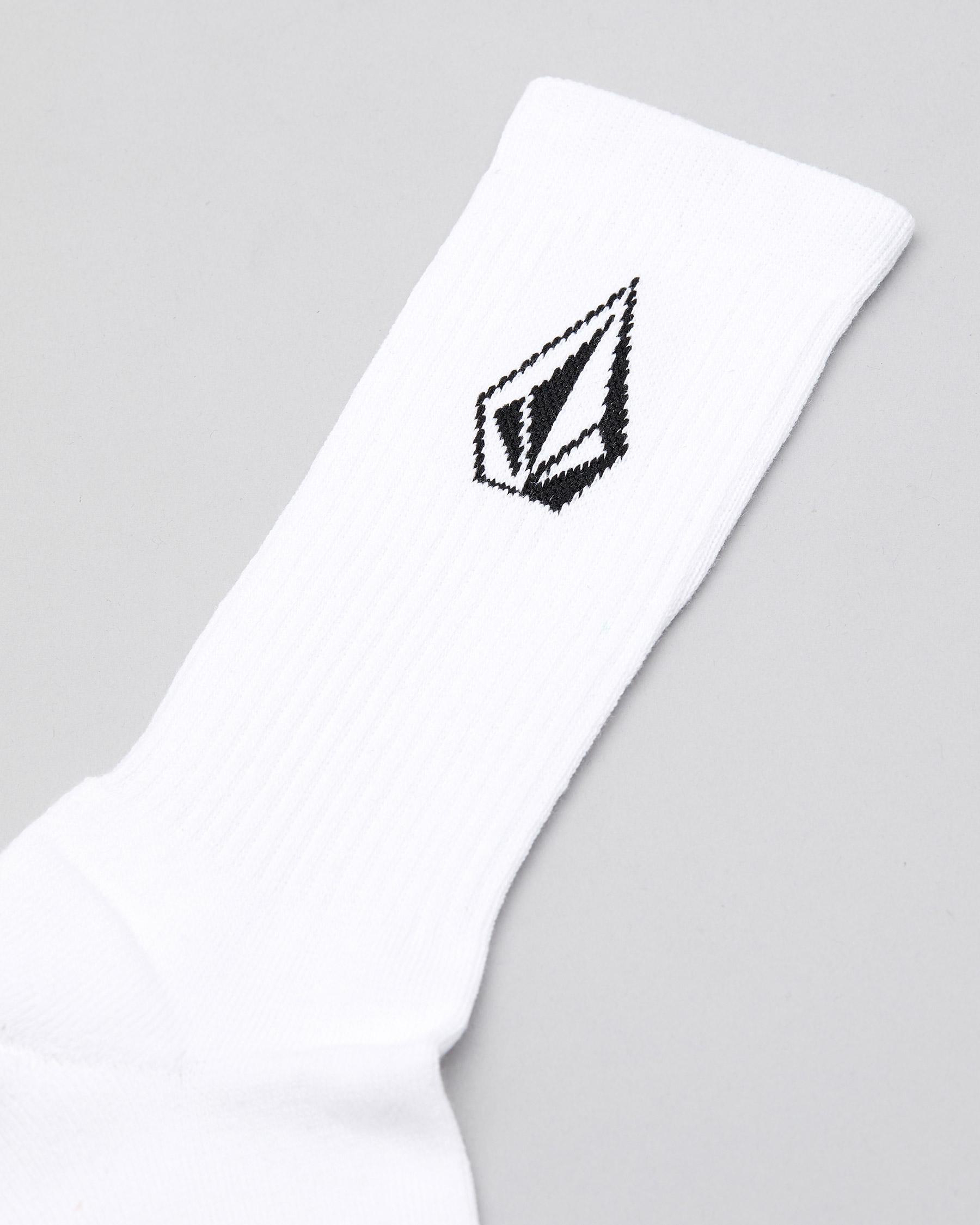 Shop Volcom Full Stone Recycled Crew Socks 3 Pack In Black/white - Fast ...