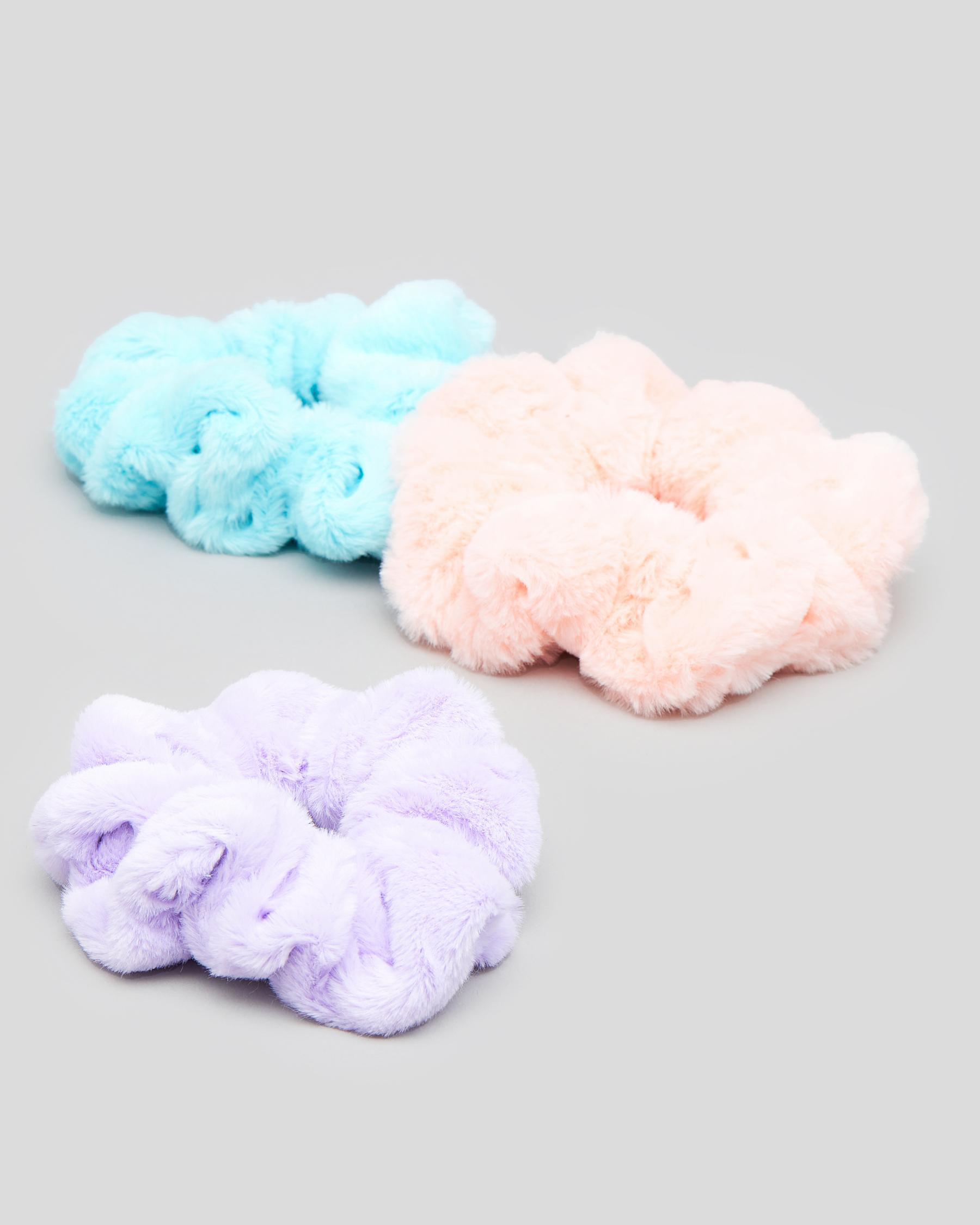 Shop Karyn In LA Faux Fur Scrunchie Pack In Blue/pink/lilac - Fast ...