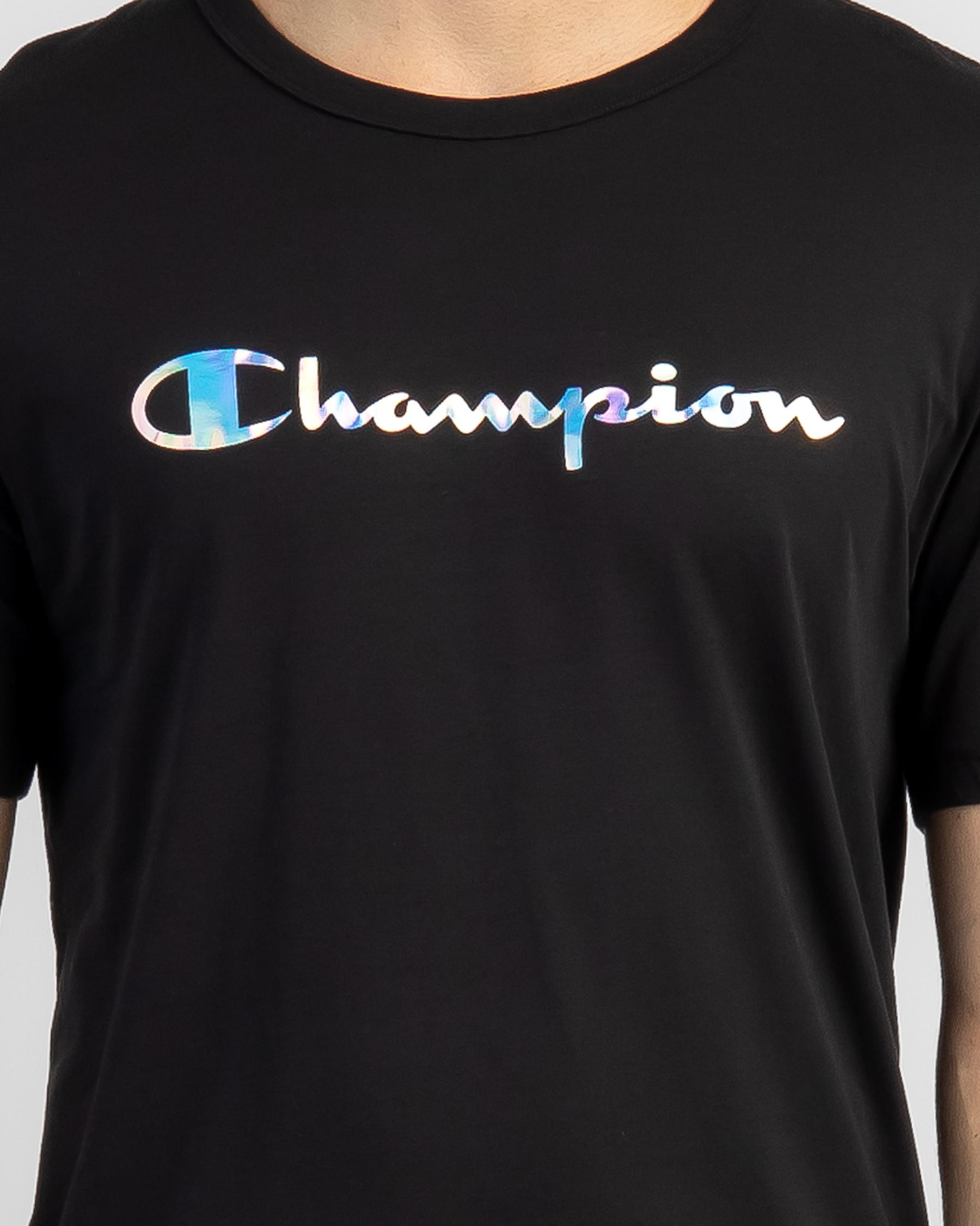 Shop Champion Foil Script T-Shirt In Black/silver Foil - Fast Shipping ...