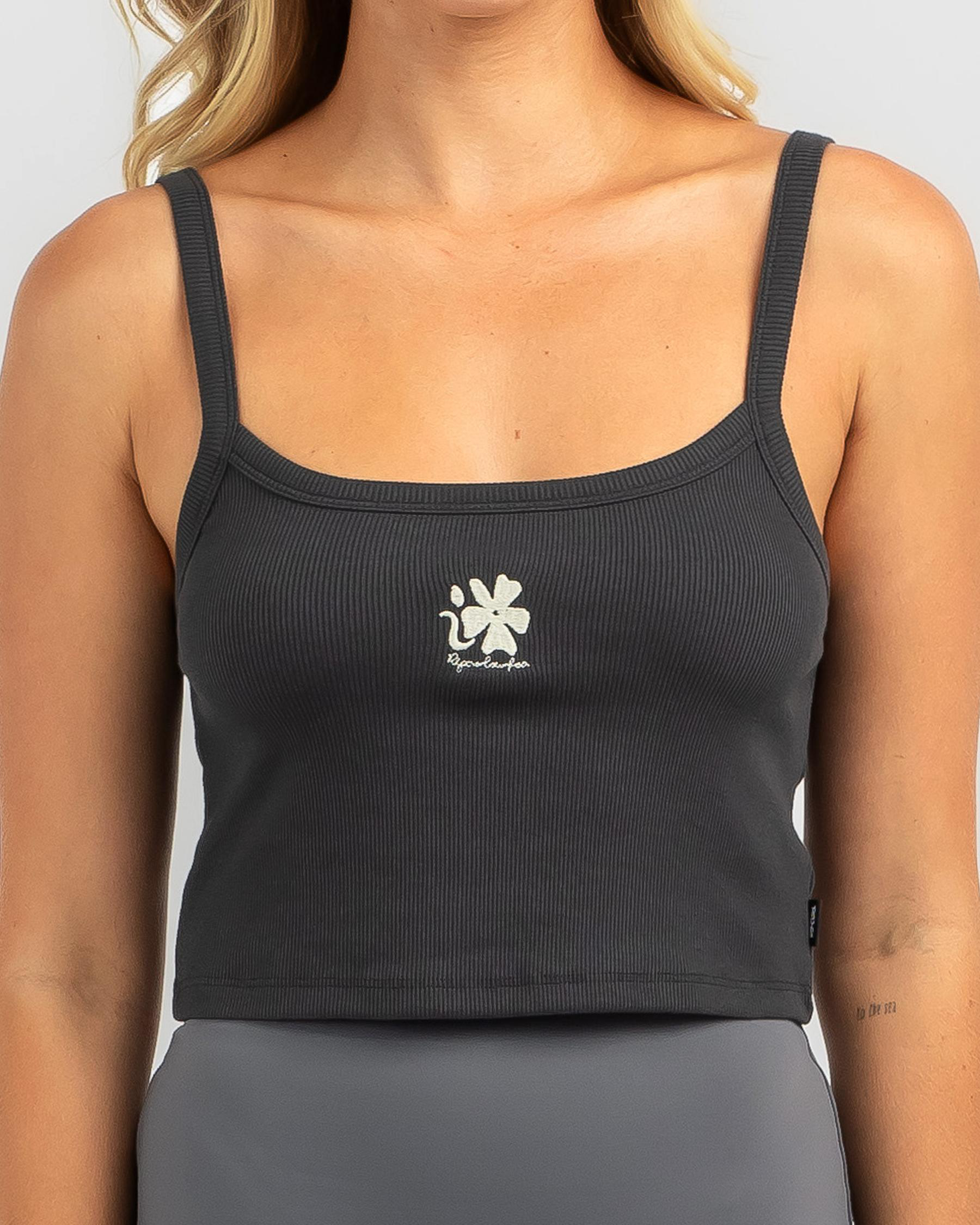 Shop Rip Curl Flourish Ribbed Tank Top In Washed Black - Fast Shipping ...