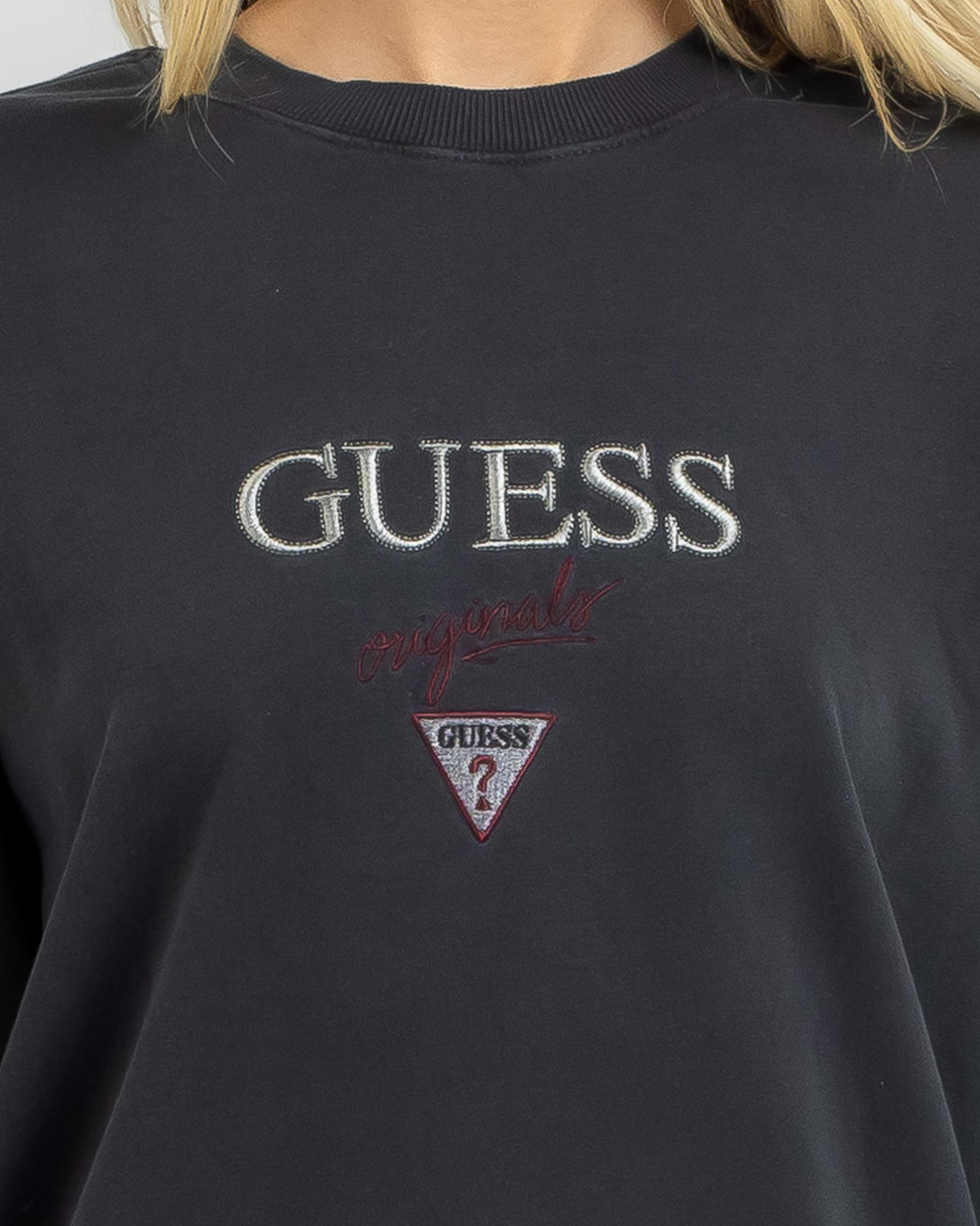 Shop GUESS Originals Baker Logo Sweatshirt In Jet Black Multi - Fast ...