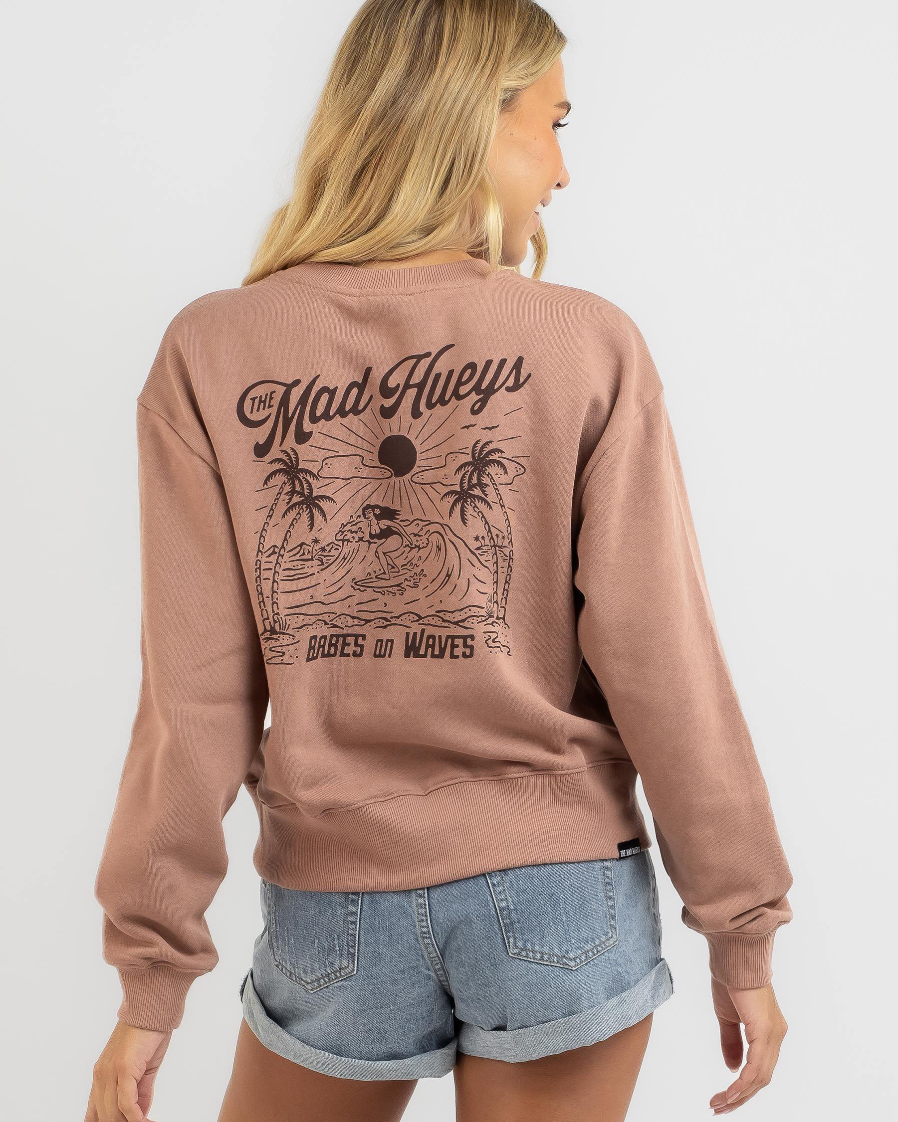 Shop The Mad Hueys Babes On Waves Sweatshirt In Fawn - Fast Shipping ...