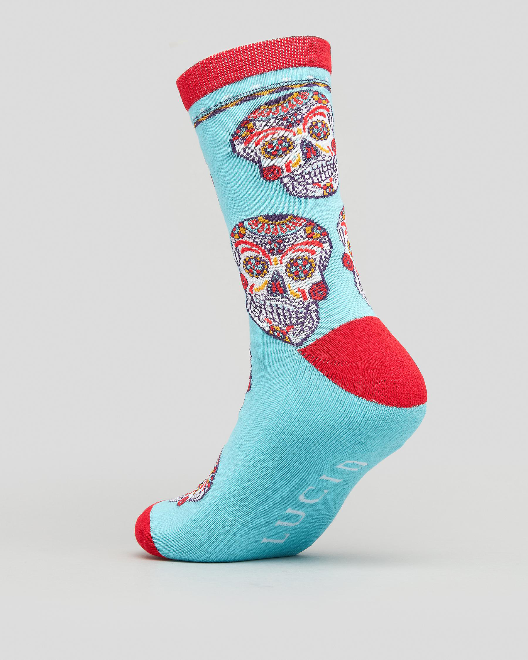 Shop Lucid Sugar Skull Crew Socks In Teal - Fast Shipping & Easy ...