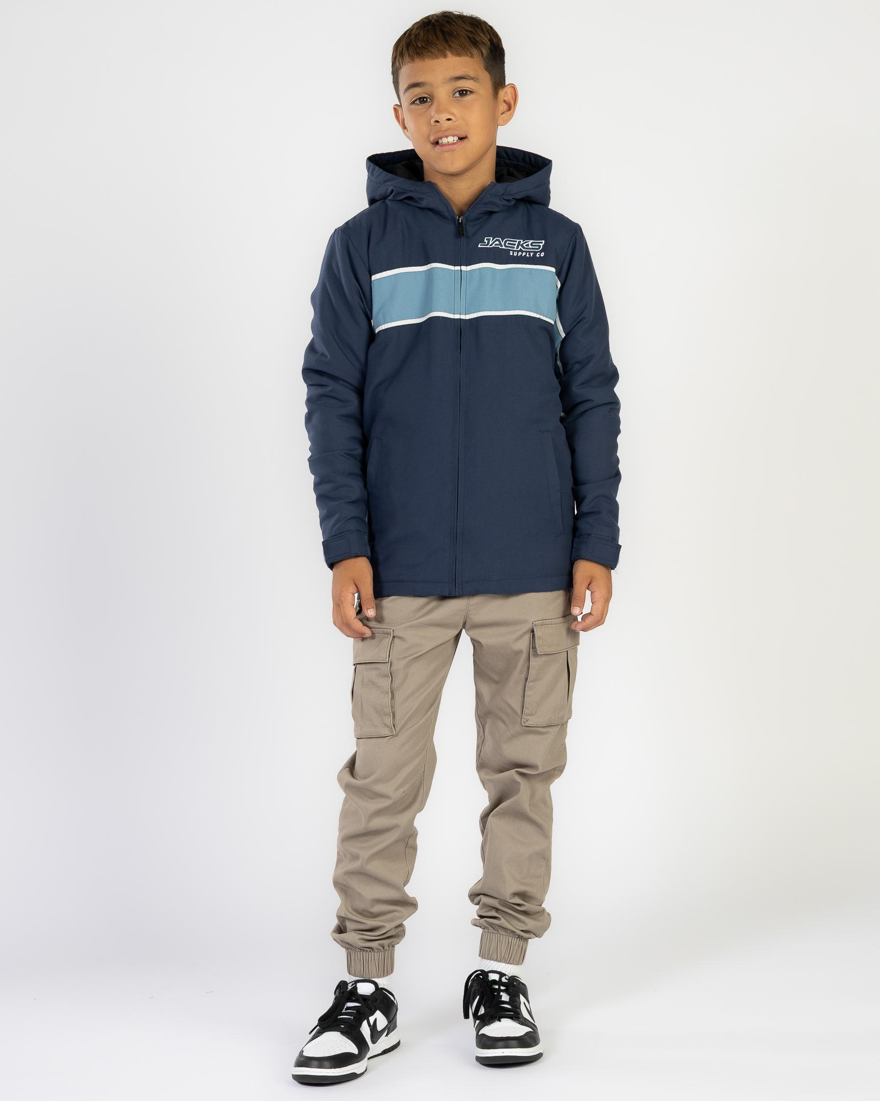 Shop Jacks Boys' Linear Hooded Jacket In Slate Blue - Fast Shipping ...