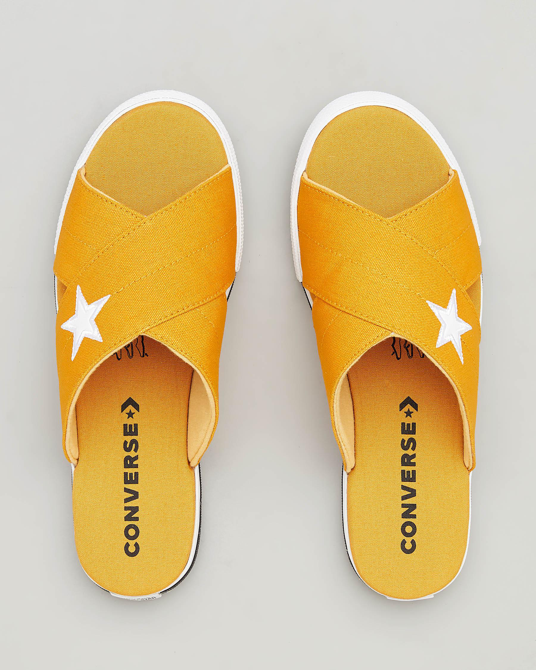 Shop Converse One Star Slide Sandals In Sunflower - Fast Shipping ...