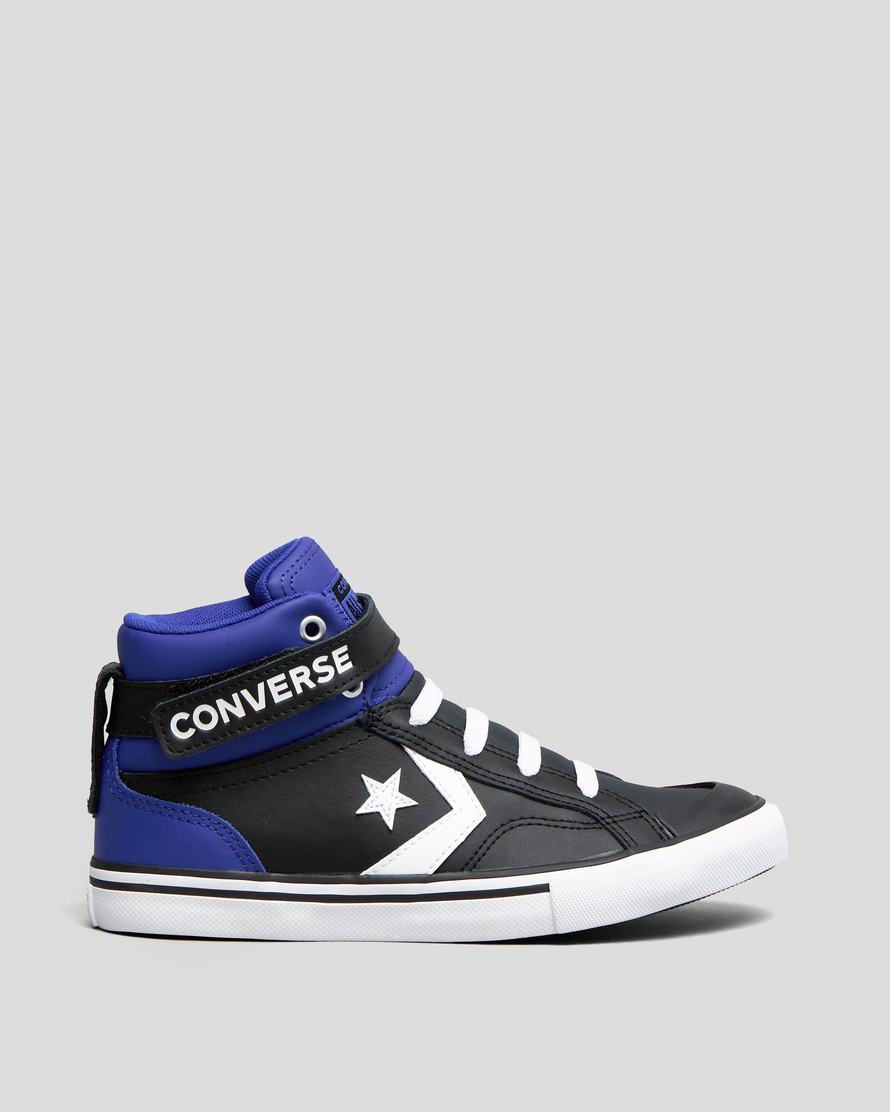 Shop Converse Junior Boys' Pro Blaze Strap Hi-Top Shoes In Black/blue ...