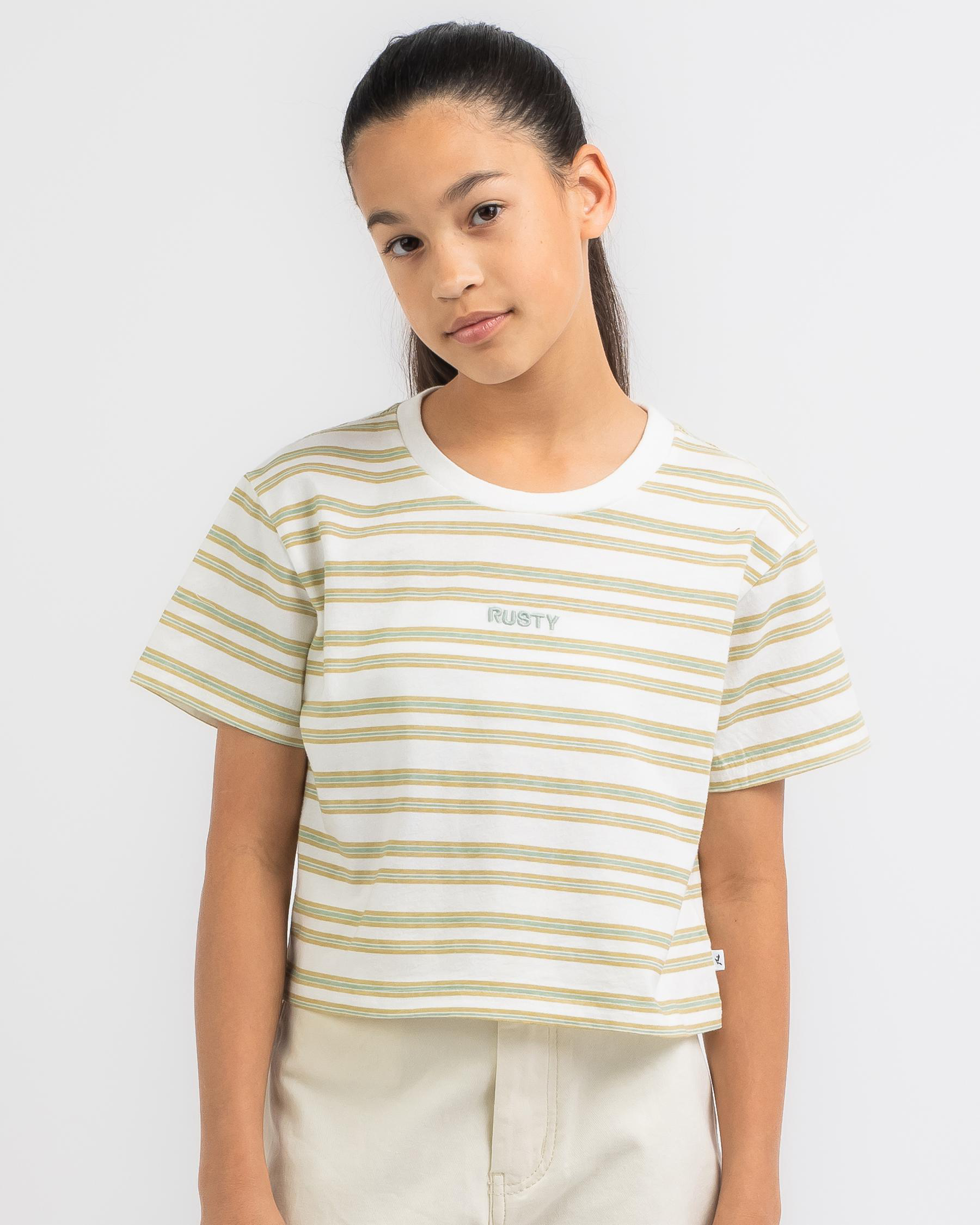 Shop Rusty Girls' Throwback Cropped T-Shirt In Golden Sand - Fast ...