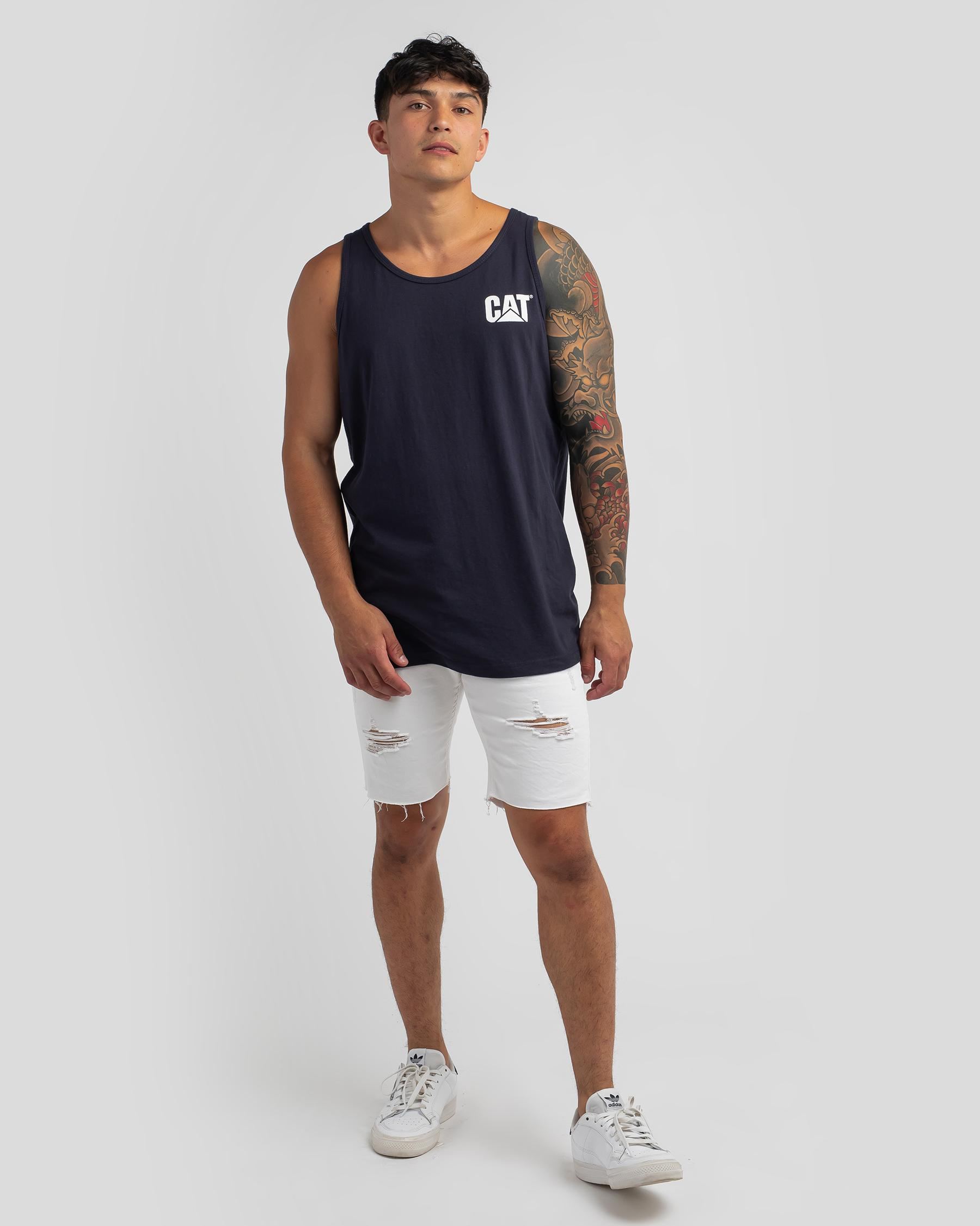 Shop Cat Trademark Singlet In Navy - Fast Shipping & Easy Returns ...