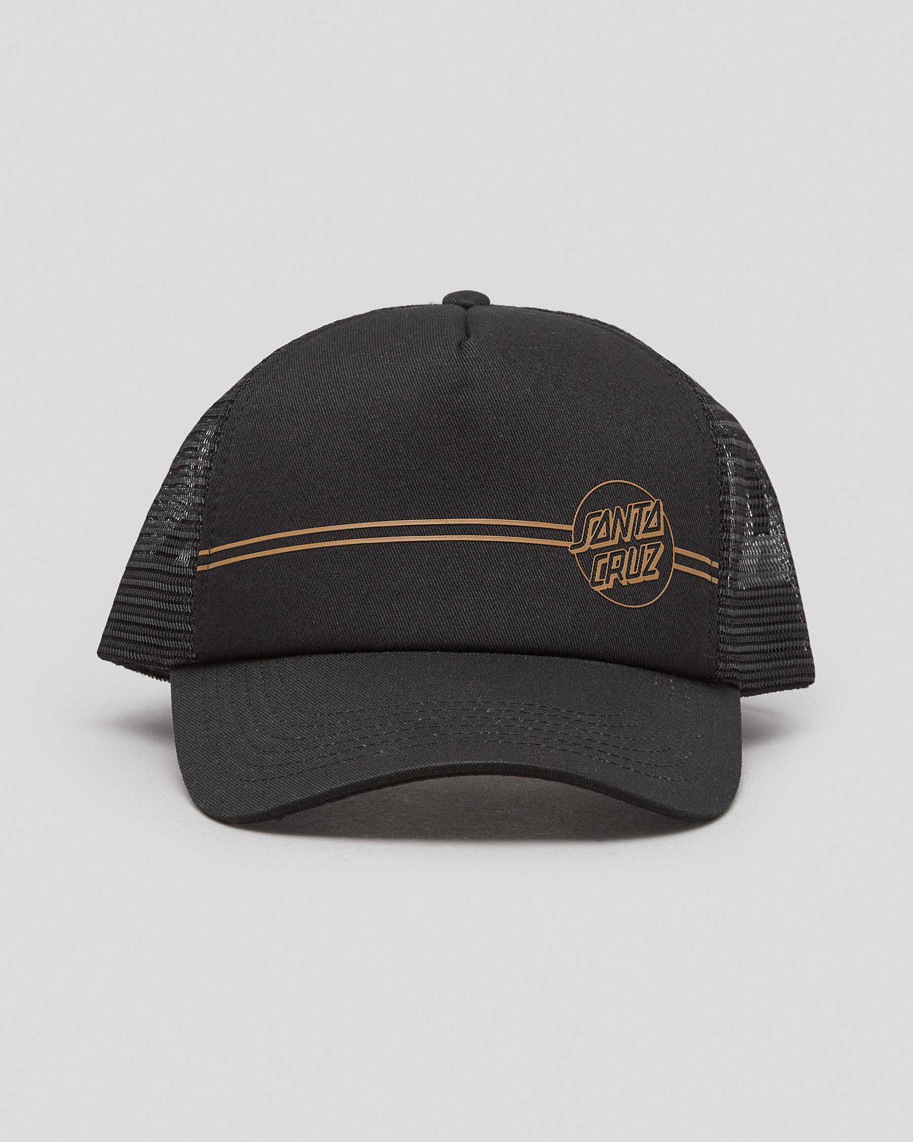Shop Santa Cruz Opus Dot Stripe Trucker Cap In Black - Fast Shipping ...